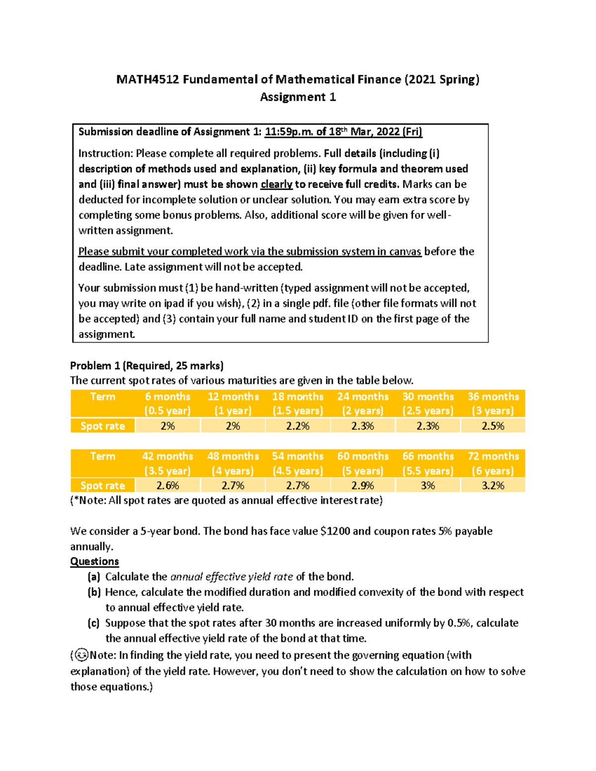 MATH4512 2022Spring HW1 - MATH4512 Fundamental of Mathematical Finance ...
