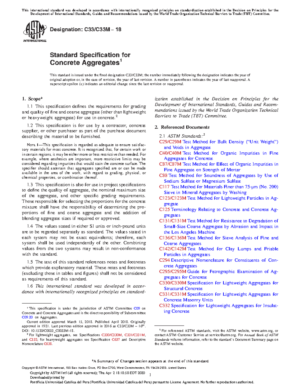 ASTM C33-2018-agregados de tecnologia del concreto - Designation: C33 ...
