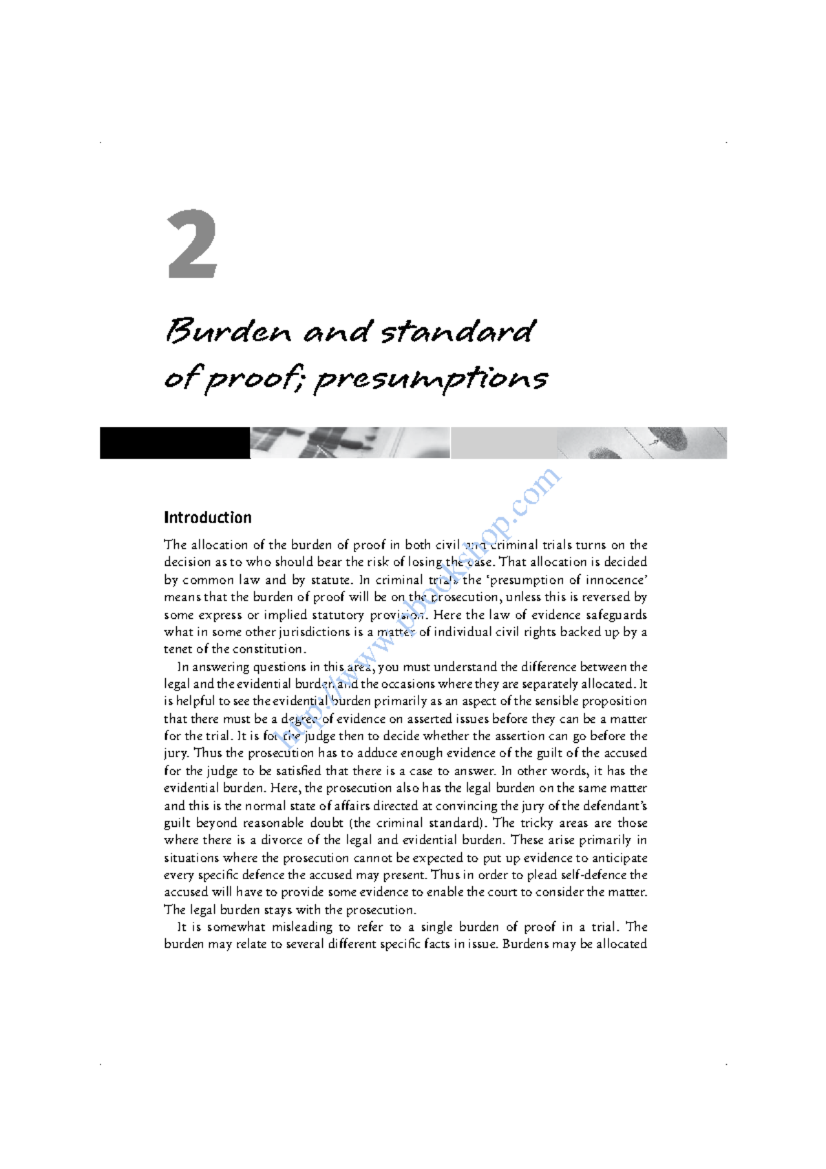 Evidence Law- Burden of Proof Textbook - 2 Burden and standard of proof ...
