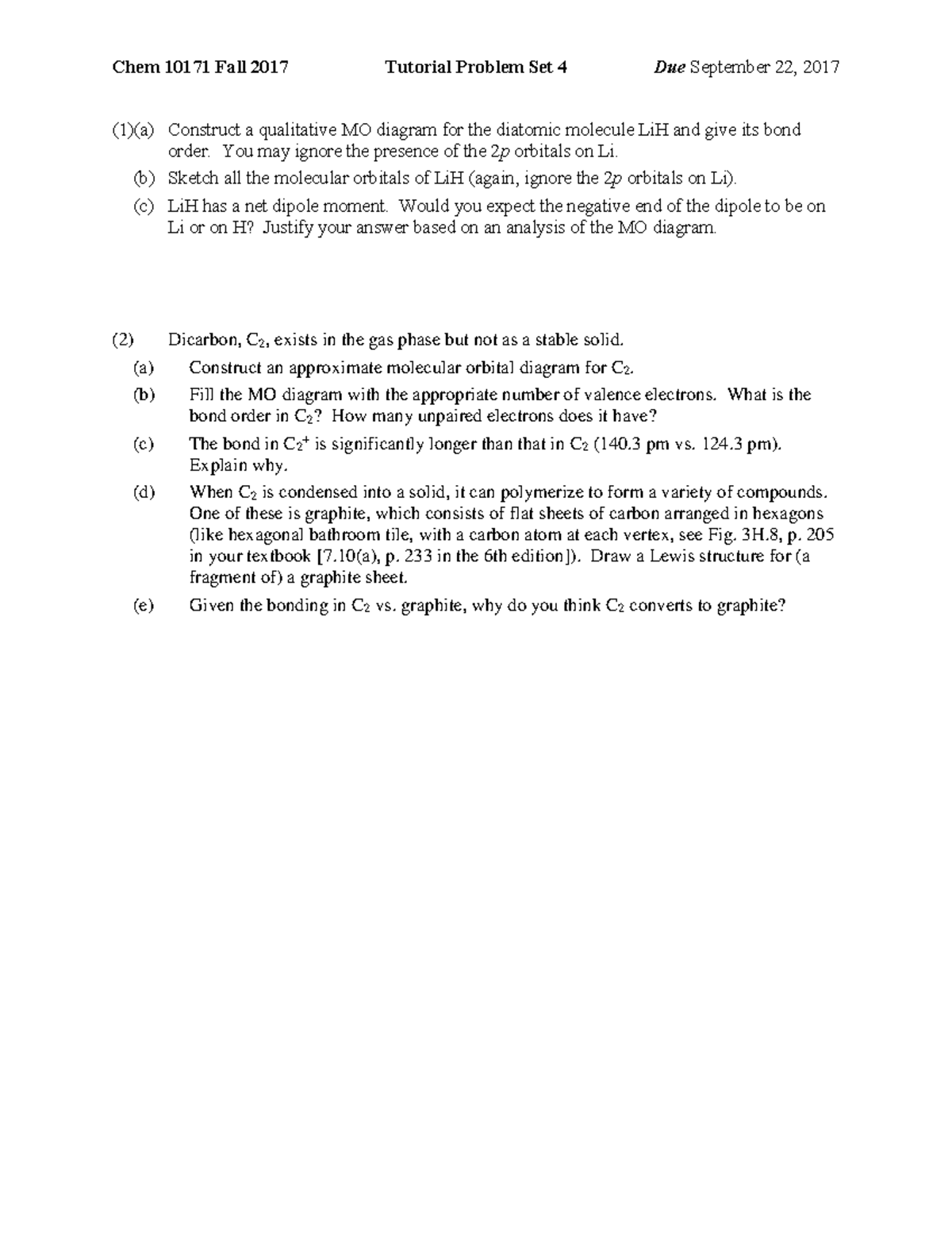 Chem10171 F17 Tutorial PS 4 - Chem 10171 Fall 2017 Tutorial Problem Set ...