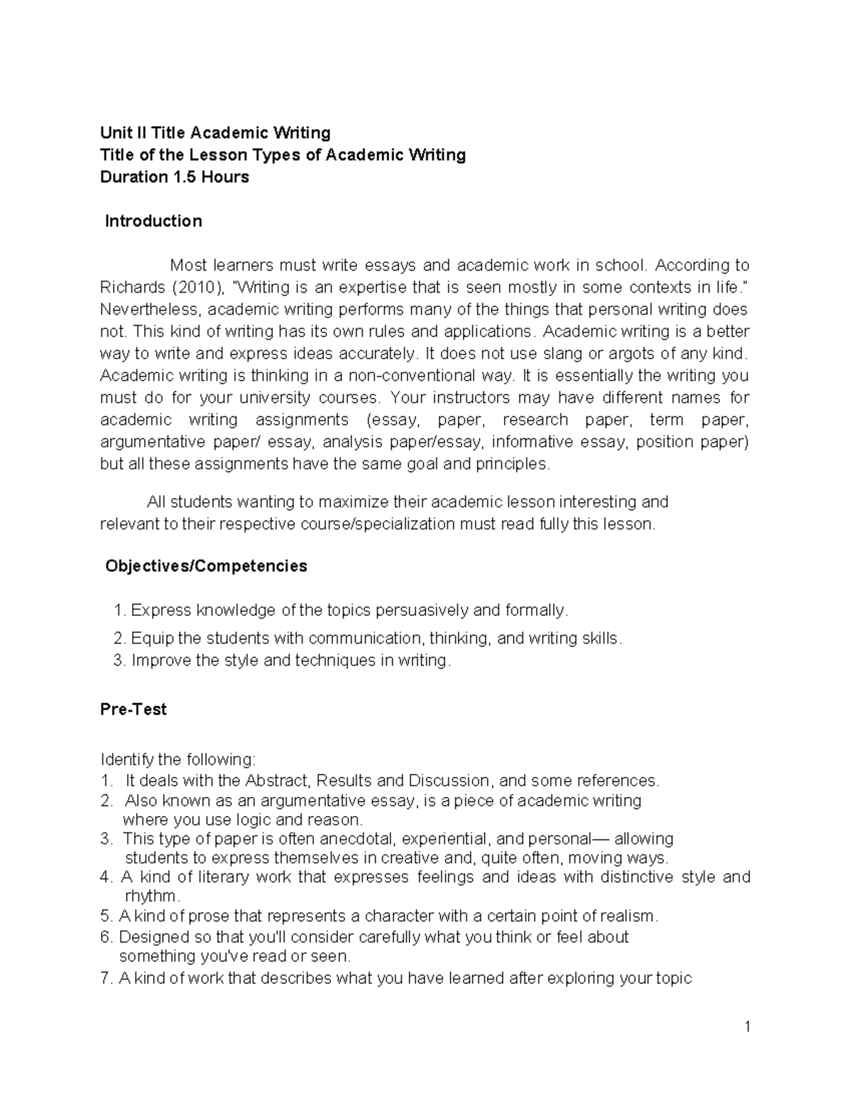 20 Unit-II-Lesson-3 - PCM - Unit II Title Academic Writing Title of the ...