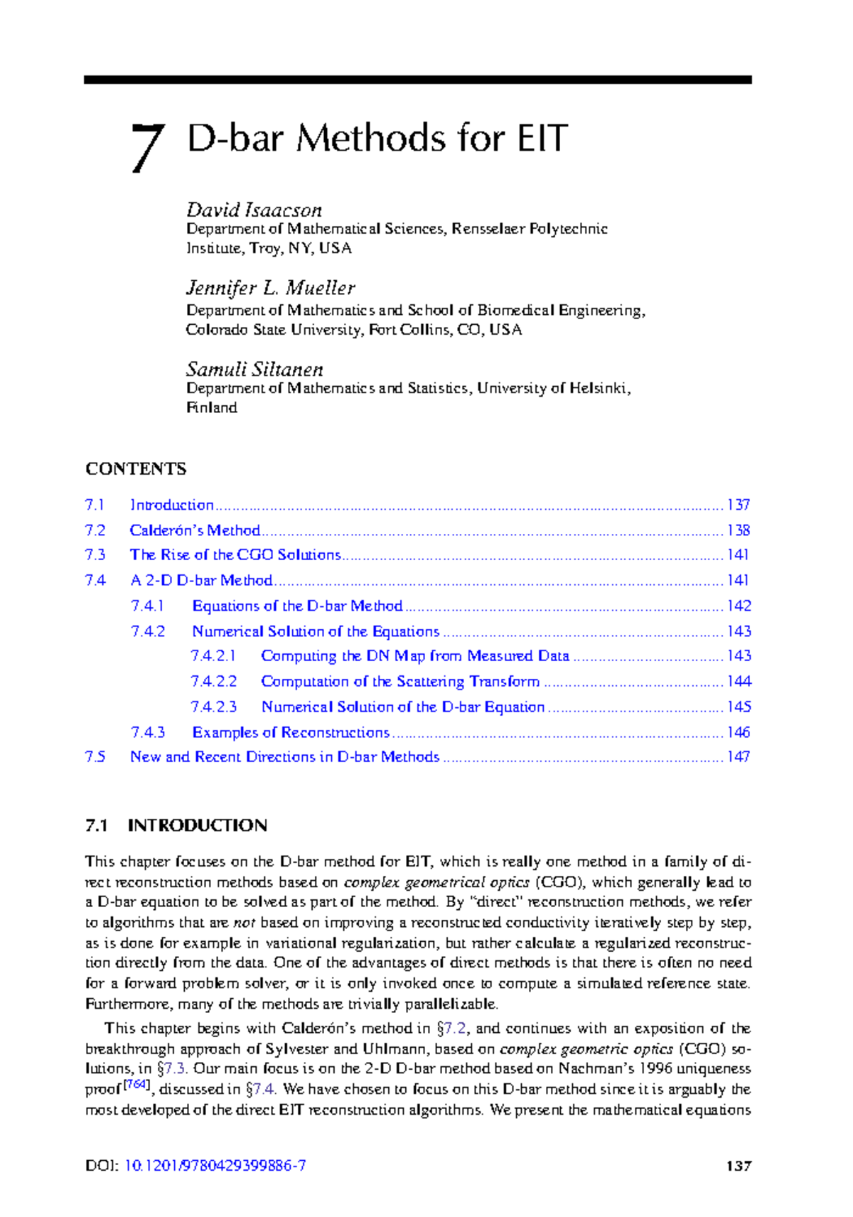 D-bar Methods for EIT - Biotechnology and medical science for developing technical concept and ...