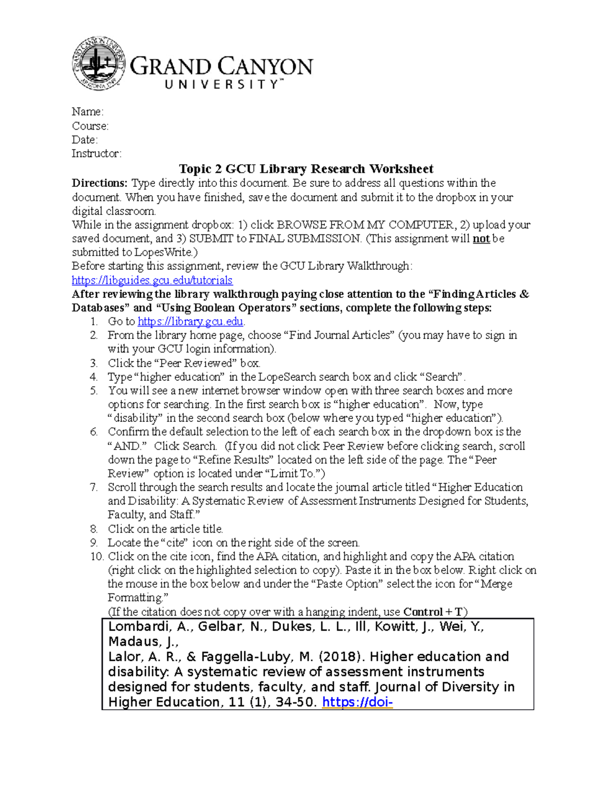 UNV 103 RS T2 Library Research Assignment - Name: Course: Date ...