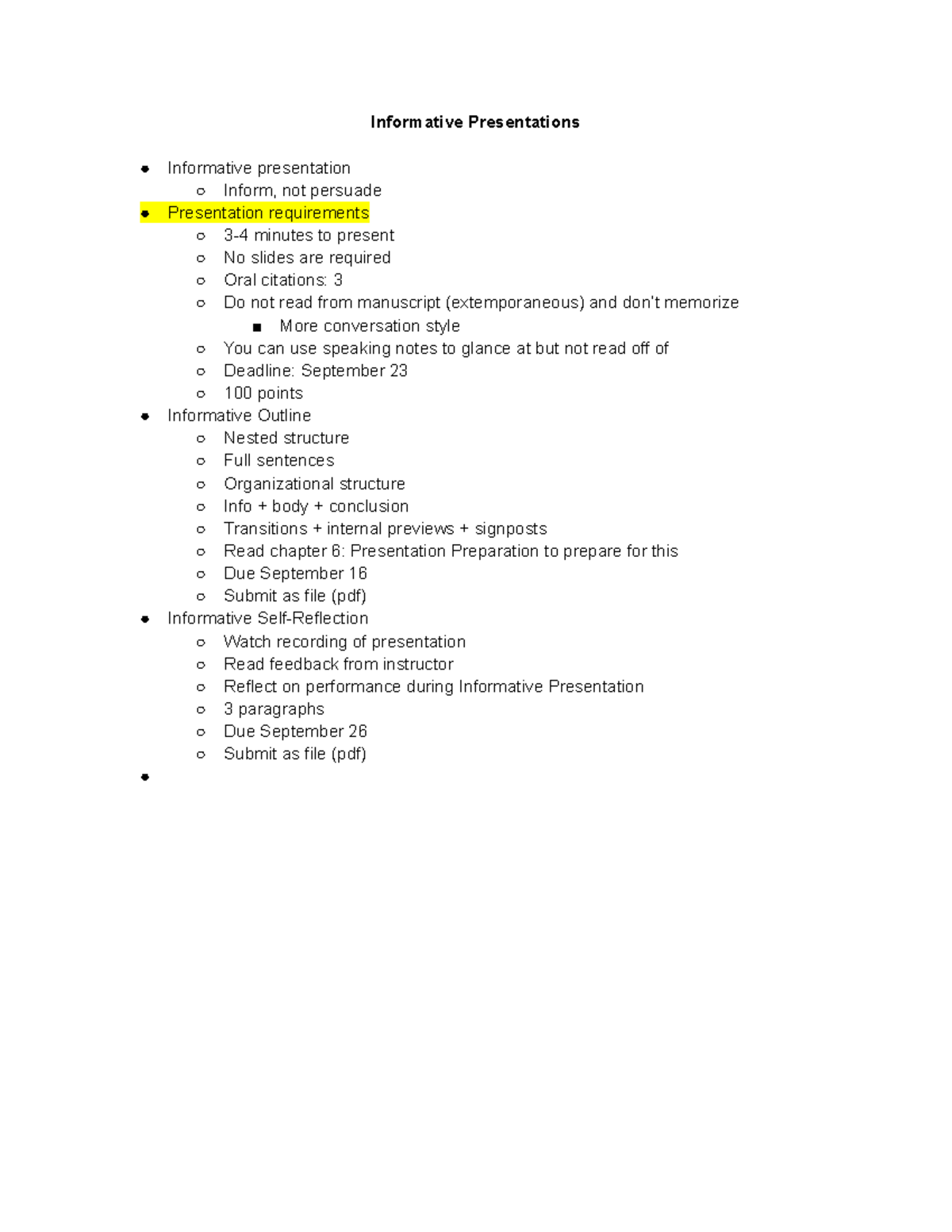 Informative Presentation Notes - Informative Presentations Informative ...