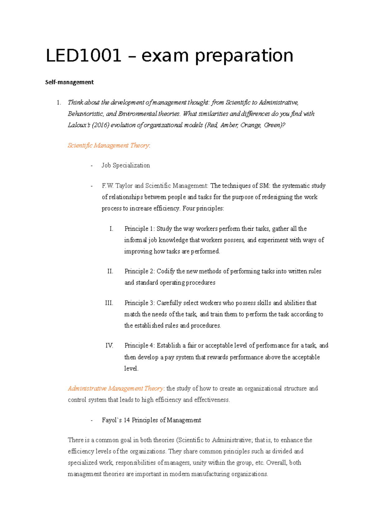 LED1001 - exam preparations - LED1001 – exam preparation Self ...