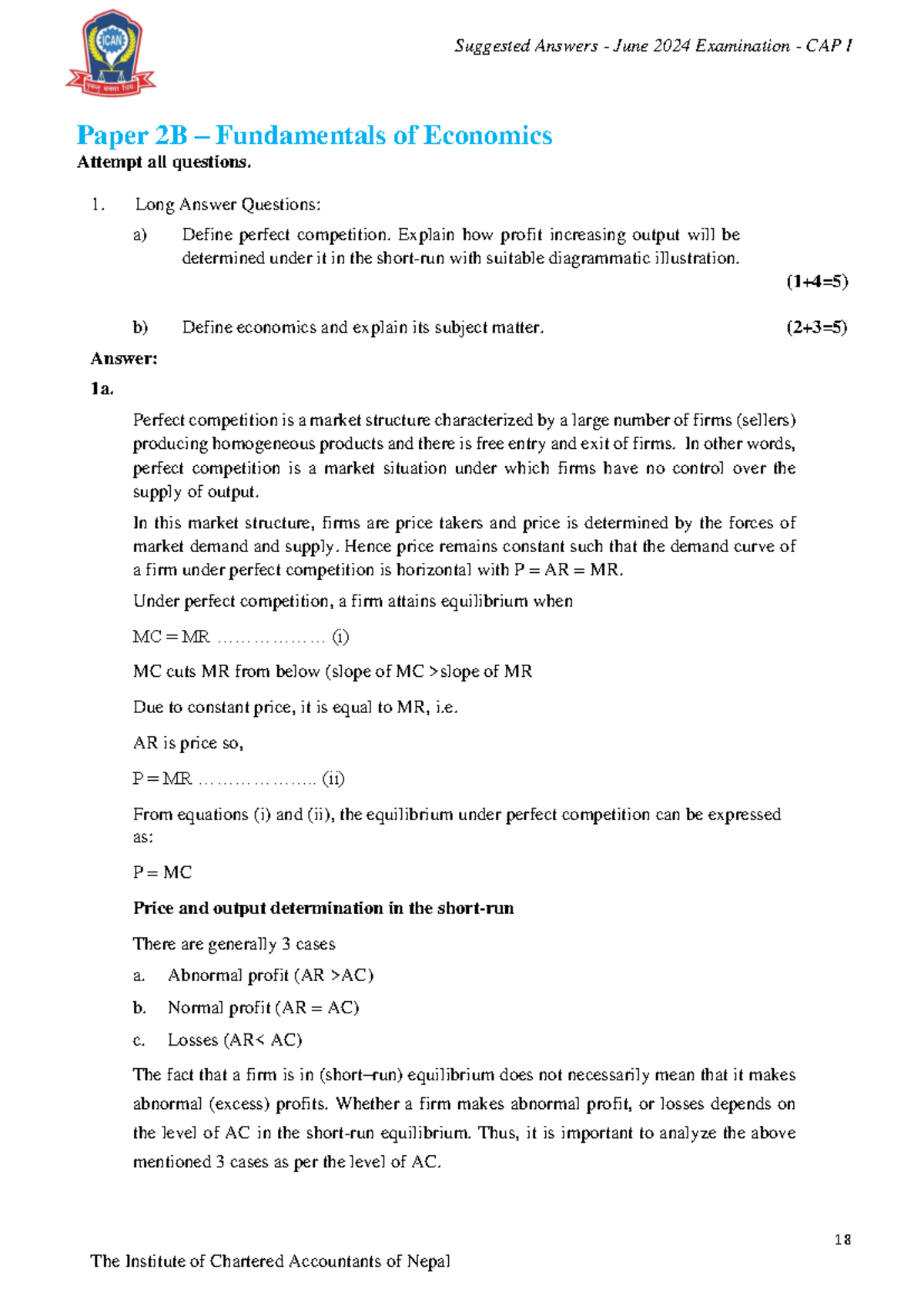 Fundamentals of Economics - 18 Paper 2B – Fundamentals of Economics ...