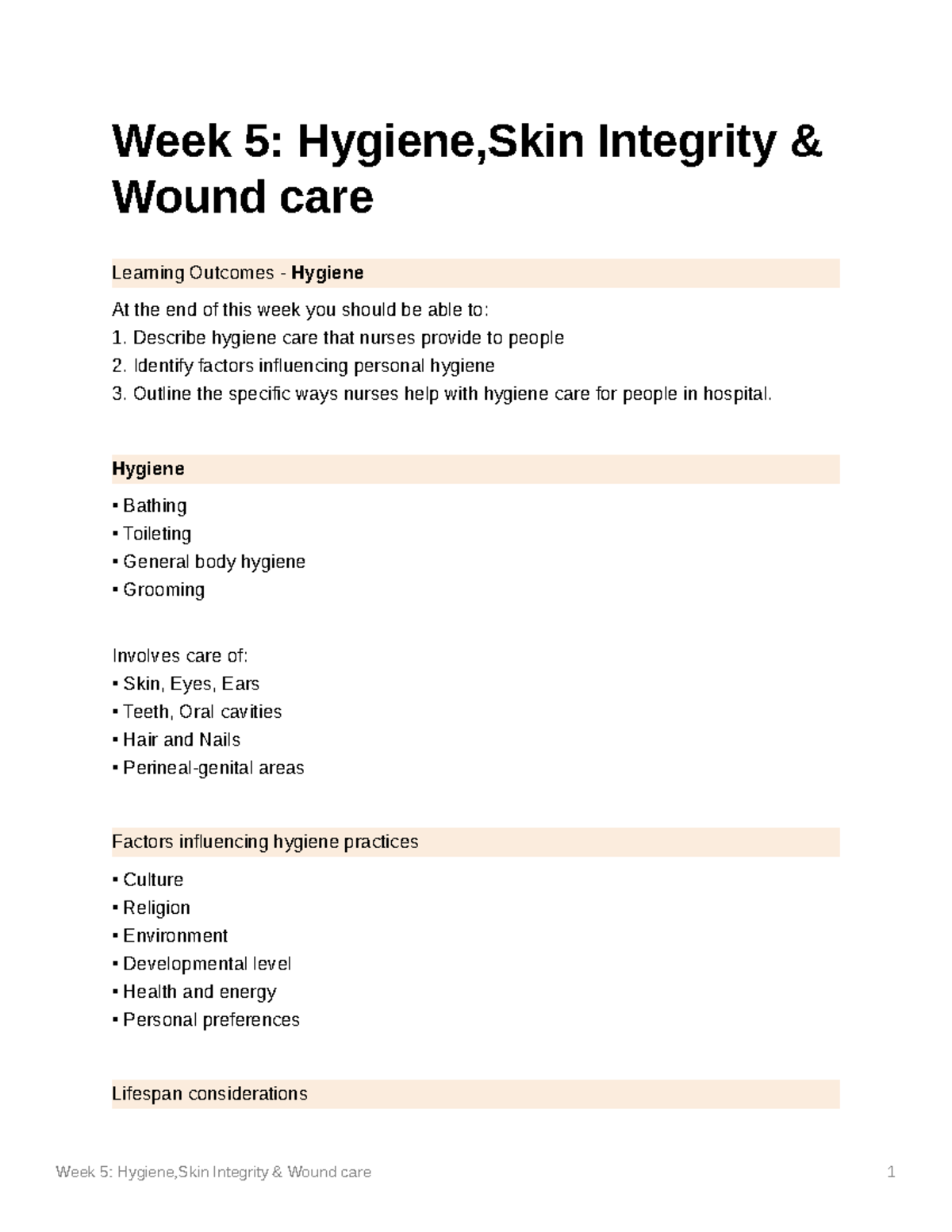 Week 5 Hygiene Skin Integrity Wound care - Week 5: Hygiene,Skin ...