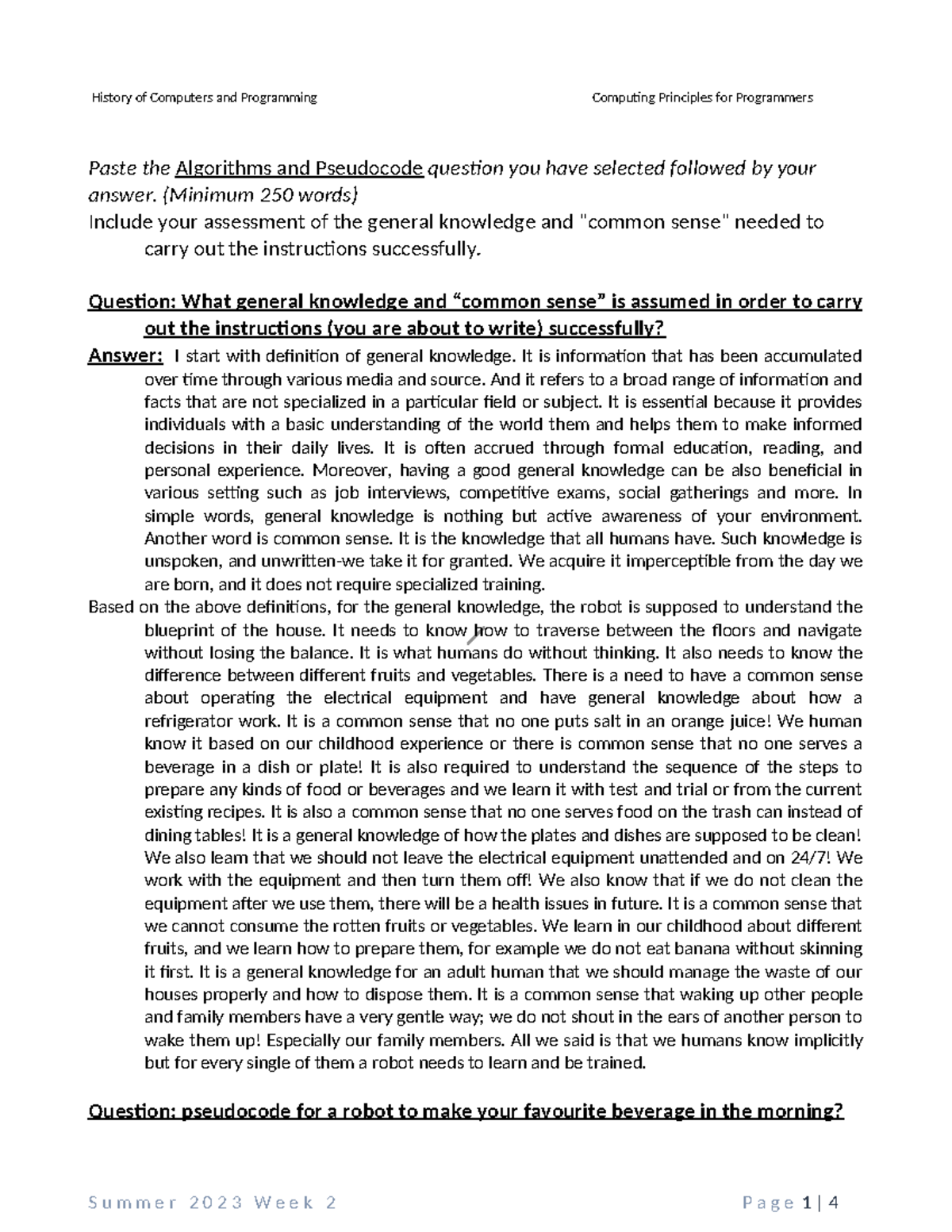 Cp4p History Activity Answers Paste The Algorithms And Pseudocode Question You Have Selected