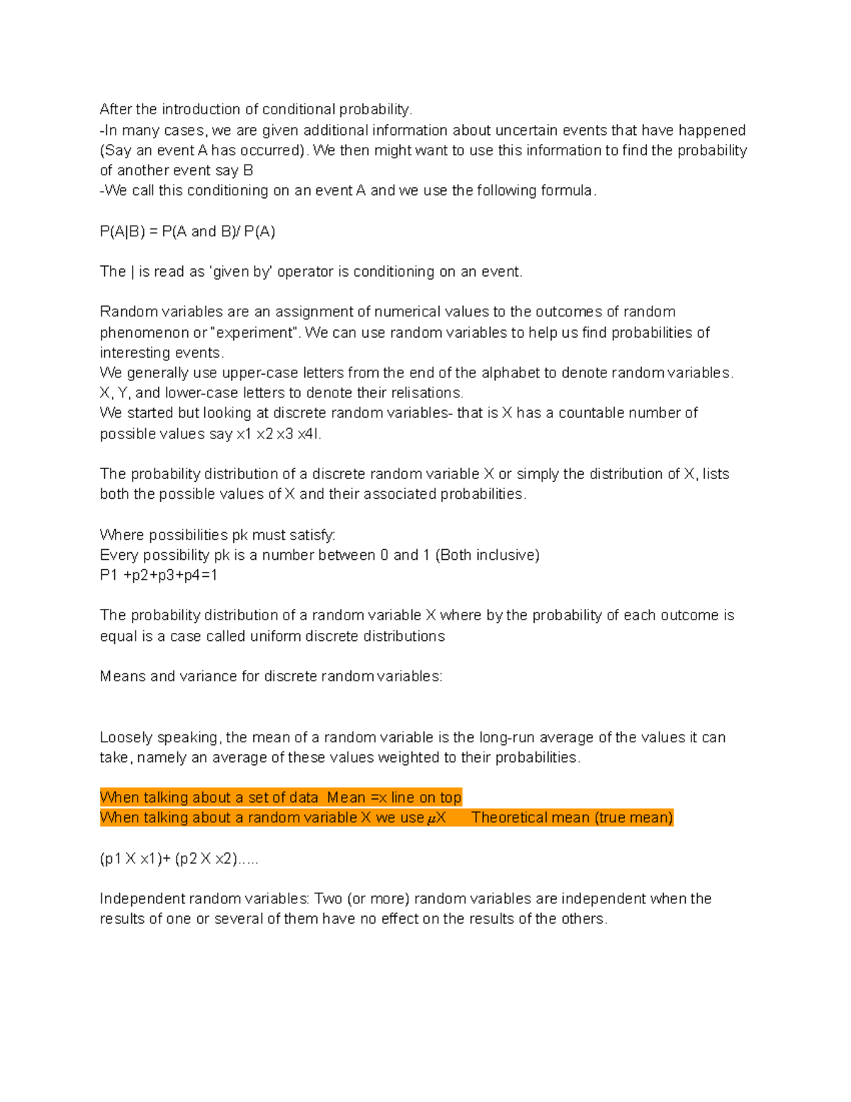 Math 1041 notes - After the introduction of conditional probability ...