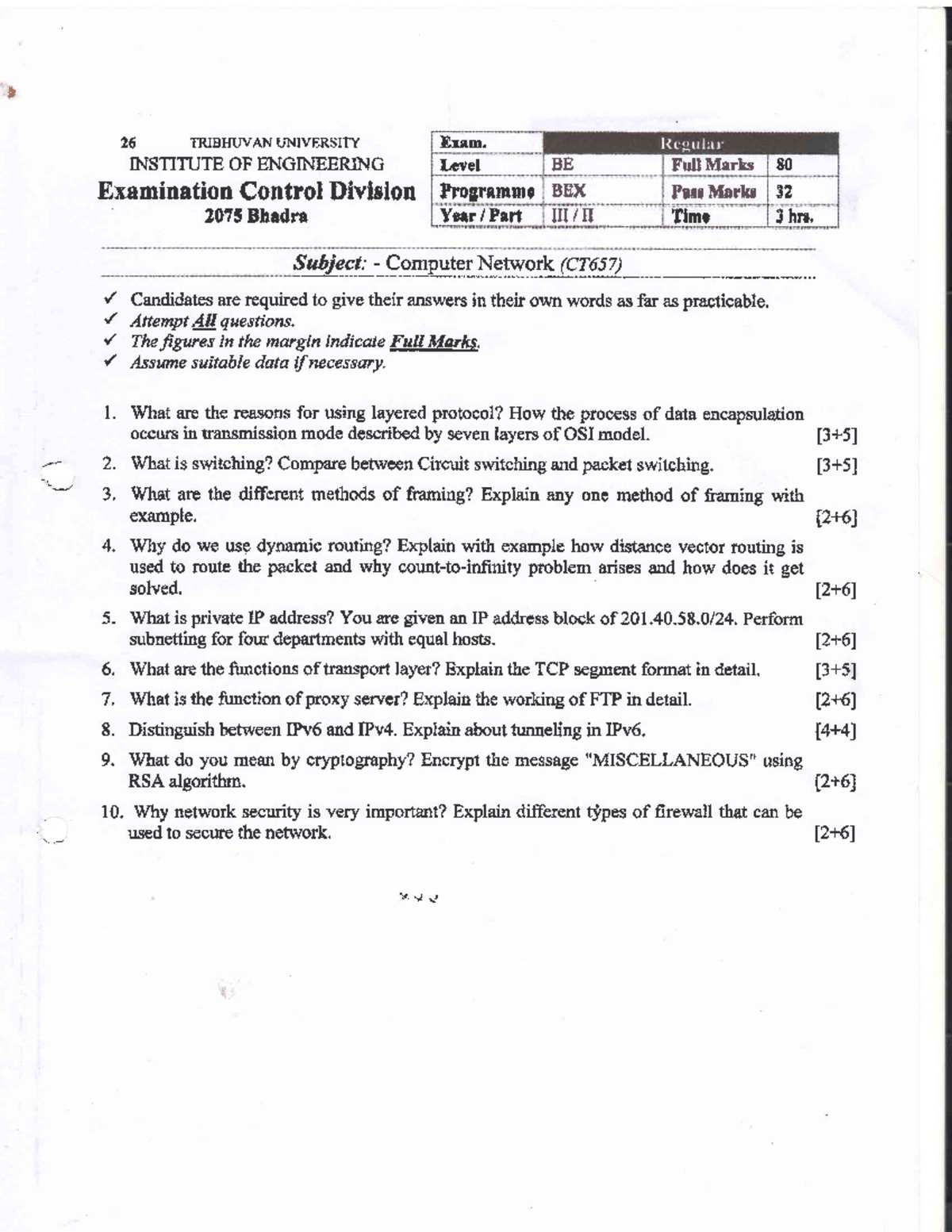 Computer Network question bank - 26 TRIBHUVAhI UNIVERSITY INSTITUTE OF ...