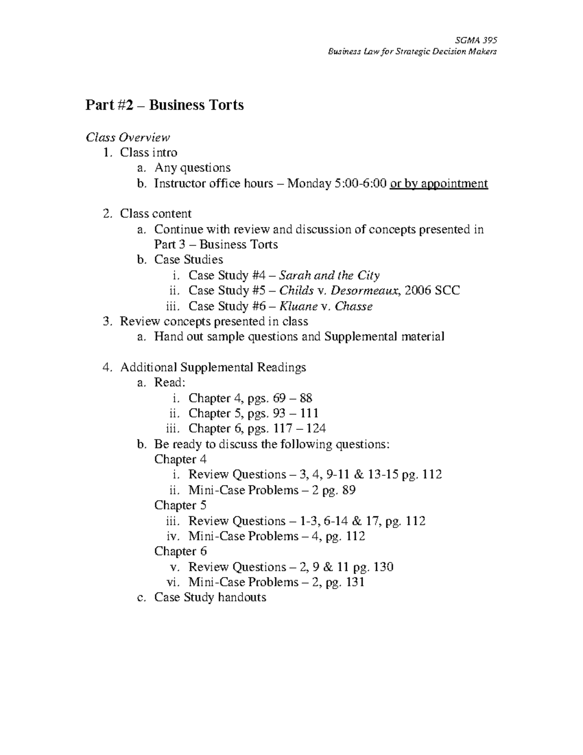 Part #2 The Law of Torts - Business Law for Strategic Decision Makers ...