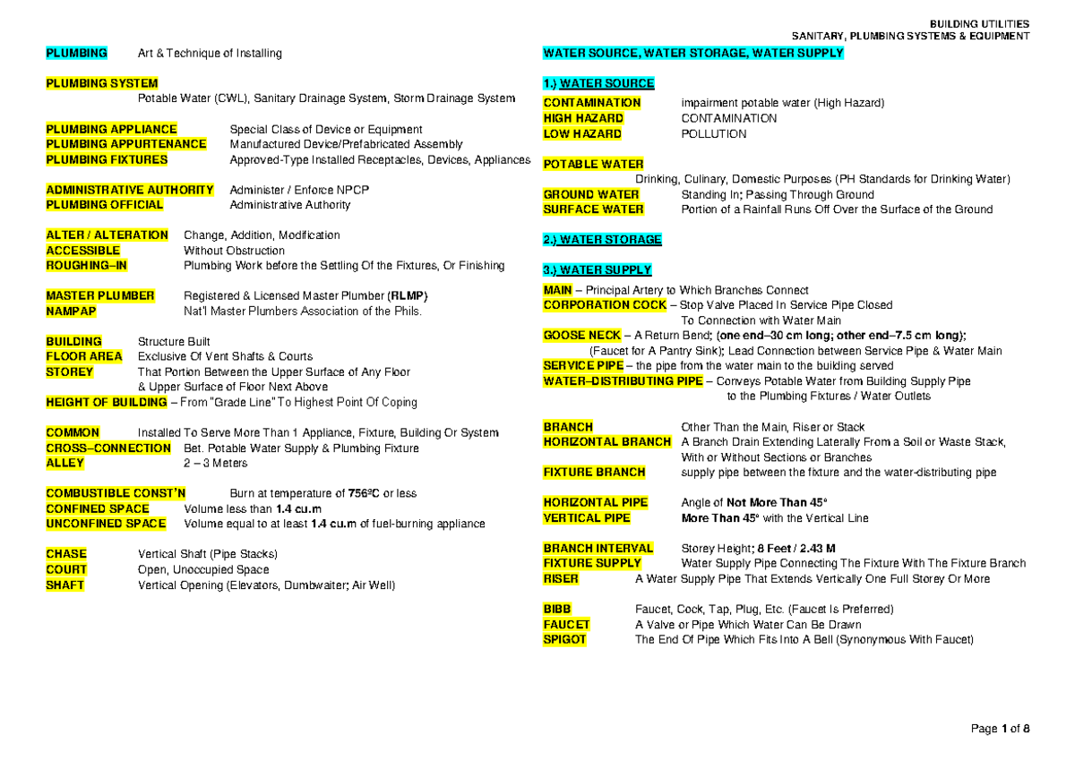 Building Utilities- Sanitary, Plumbing, AND Equipment - SANITARY ...