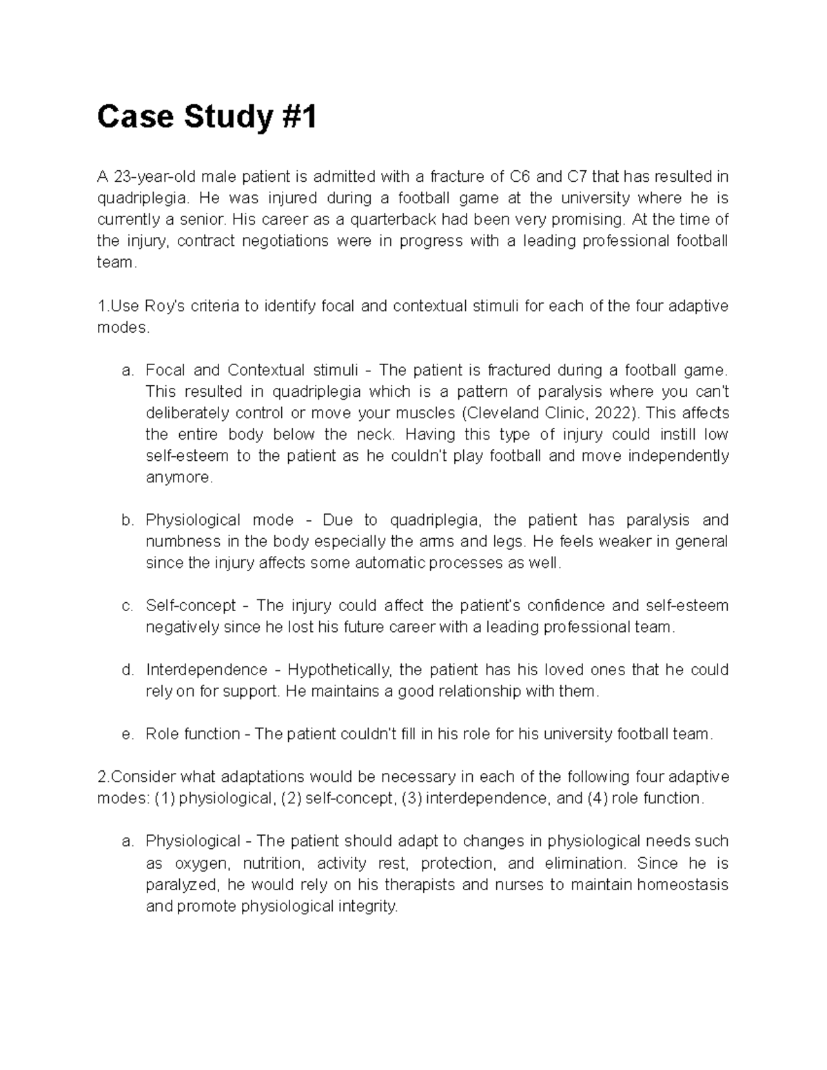 Case Study (Adaptation Model) - Case Study A 23-year-old male patient ...