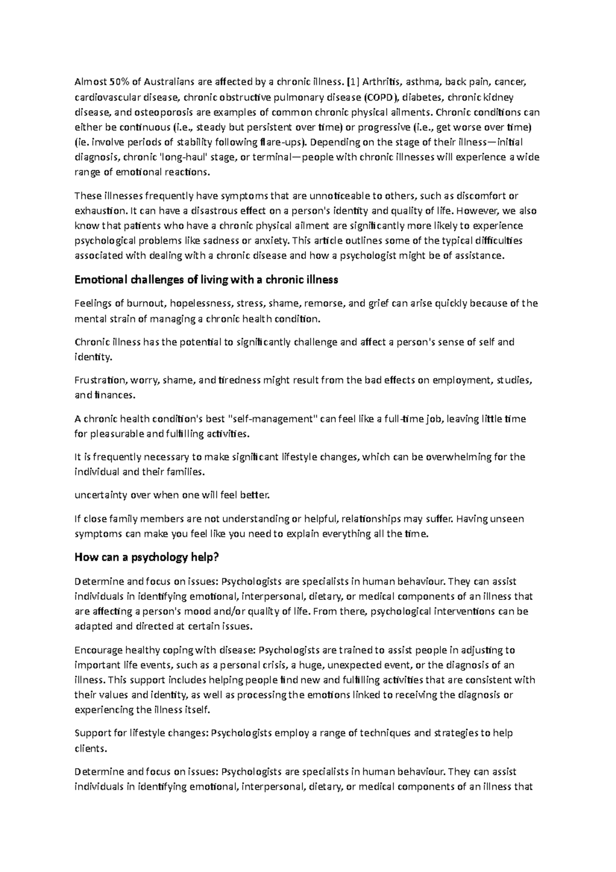 Health discussion unit 6 - Almost 50% of Australians are affected by a ...