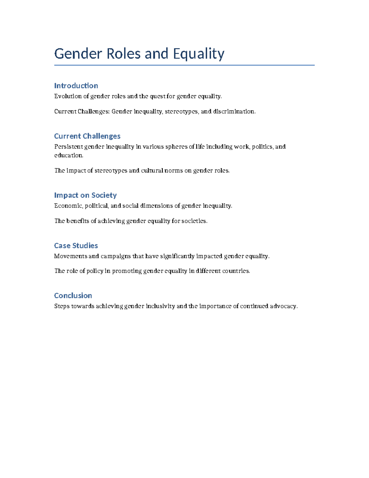 Gender Roles and Equality - Gender Roles and Equality Introduction ...