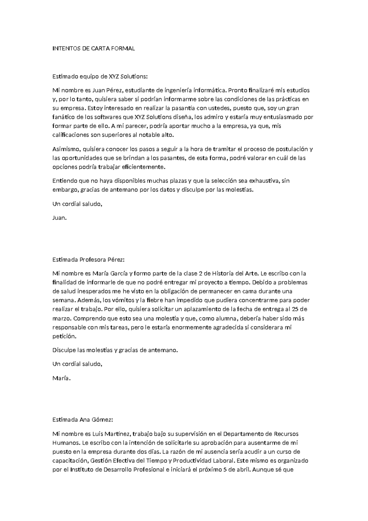 Intentos DE Carta Formal - INTENTOS DE CARTA FORMAL Estimado equipo de ...