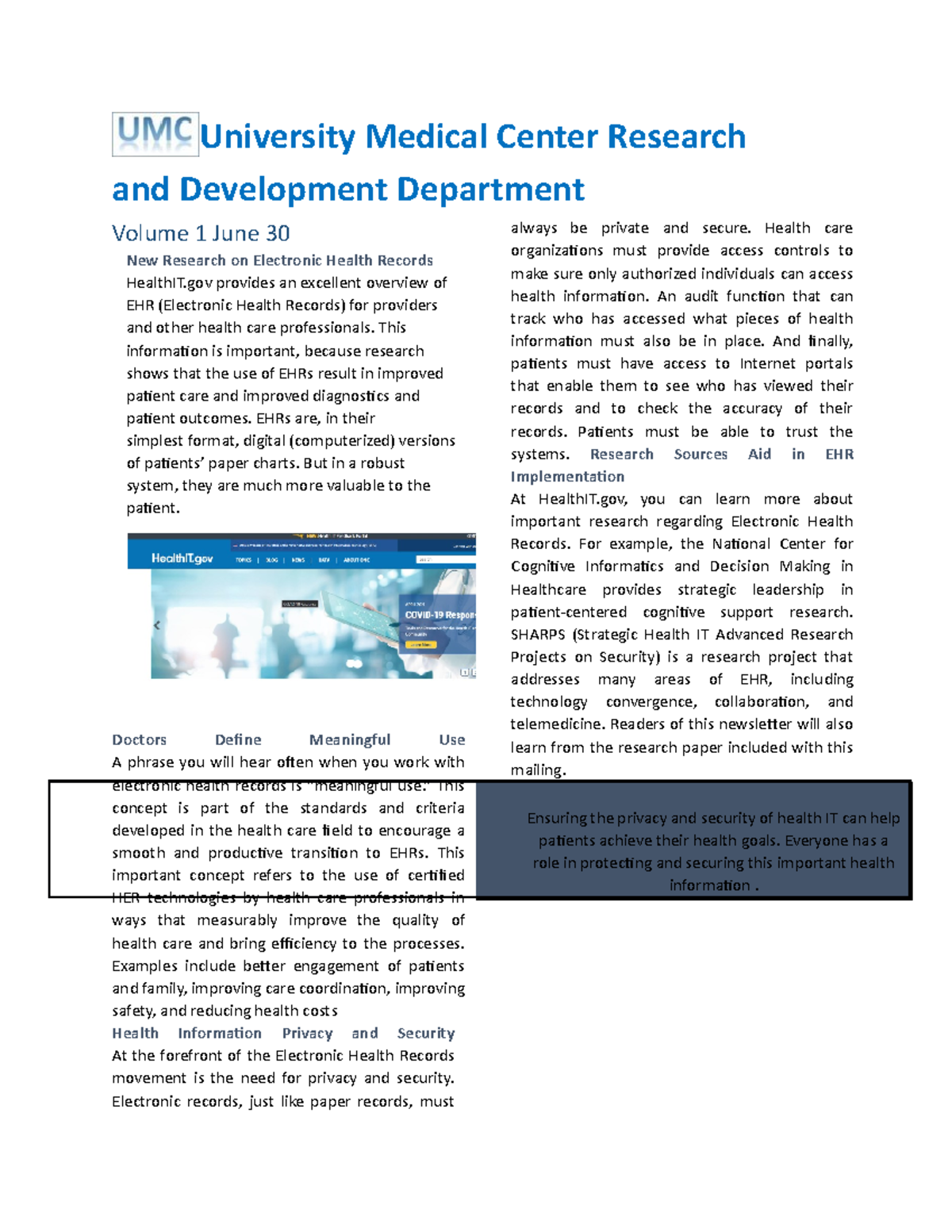 Mc Call Emily 3G Newsletter and Research Paper - University Medical ...