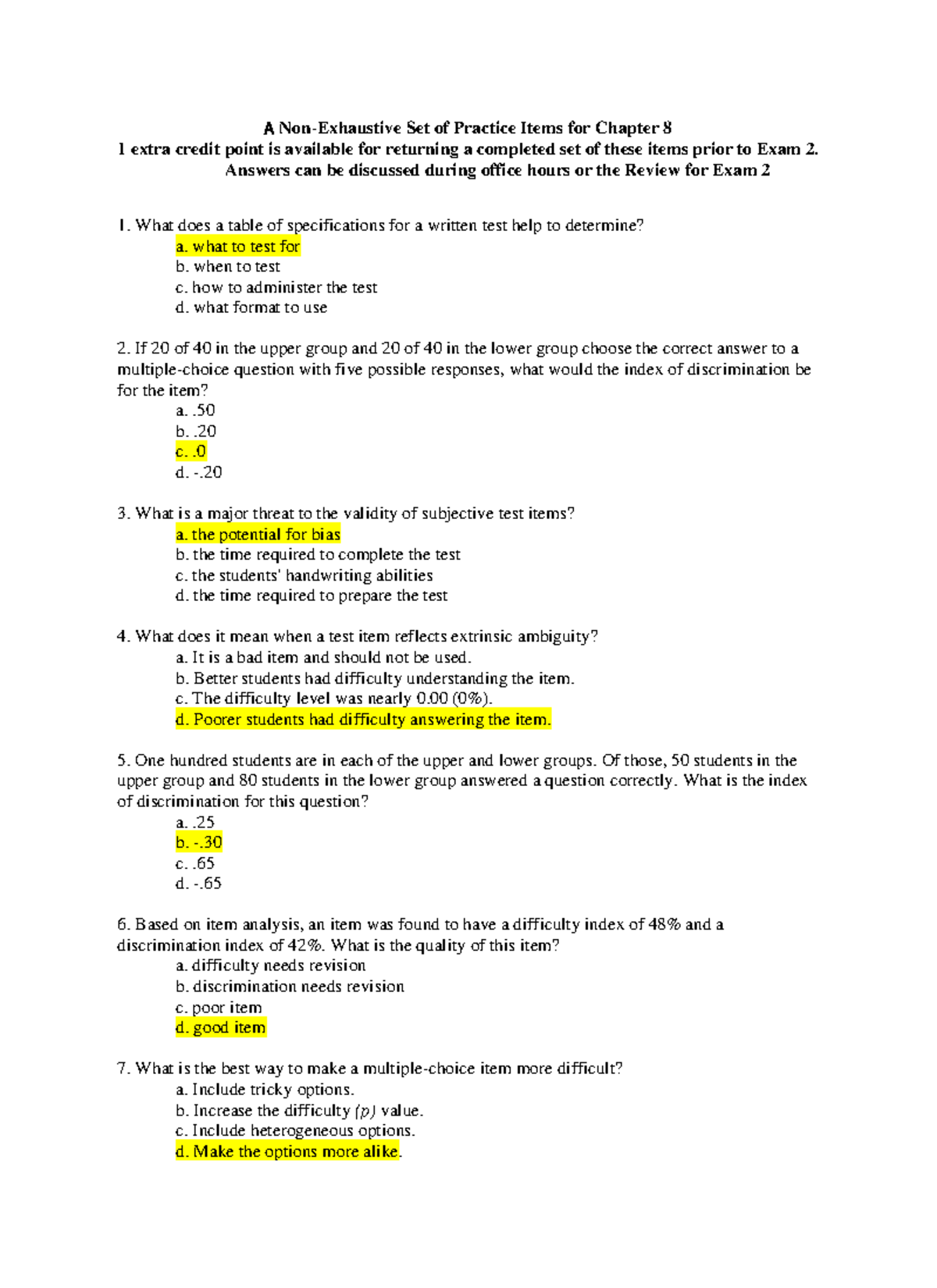 Practice Items Chapter 8 extra credit - A Non-Exhaustive Set of Practice Items for Chapter 8 1 ...