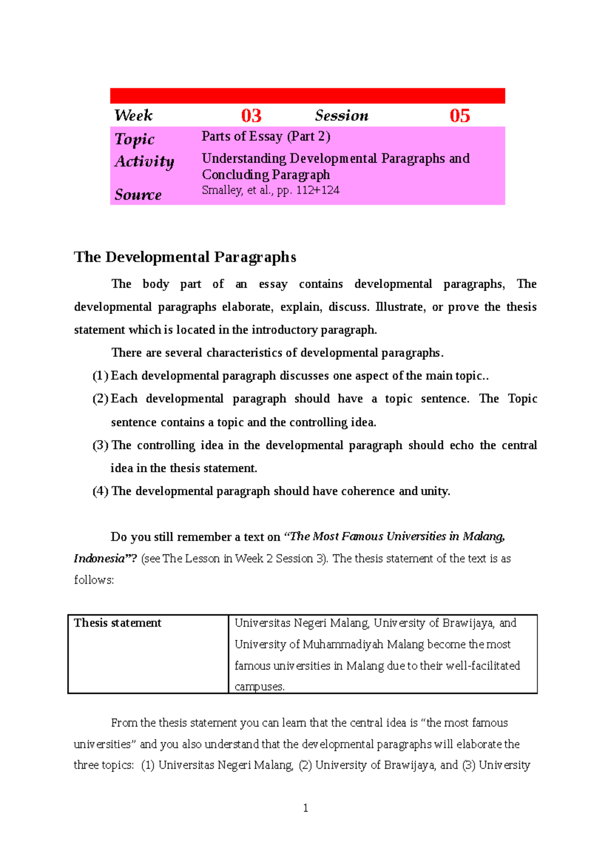 Part of essay (Part 2) Dev Concl Paragraphs - Week 03 Session 05 Topic ...