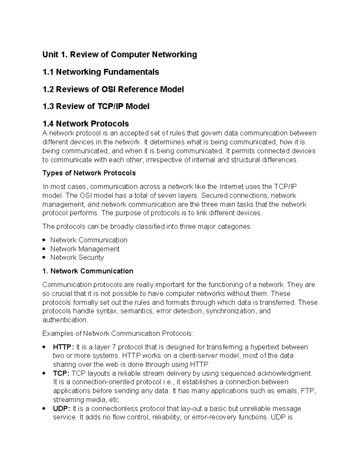 Network and system administration - Unit 1. Review of Computer Networking 1 Networking ...