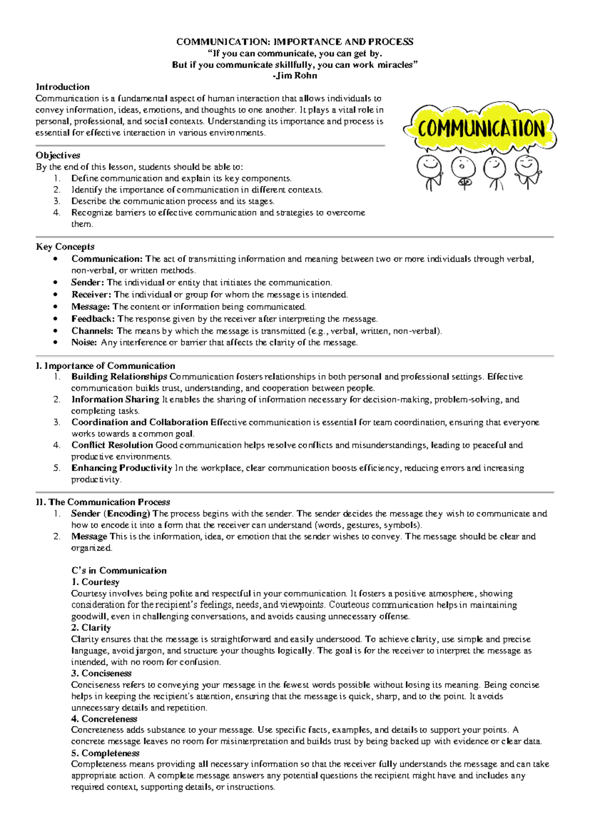 Handout in Purposive Communication - COMMUNICATION: IMPORTANCE AND ...