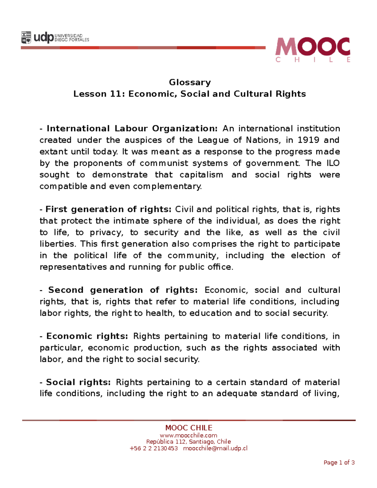 Economic, Social and Cultural Rights - Glossary Lesson 11: Economic ...