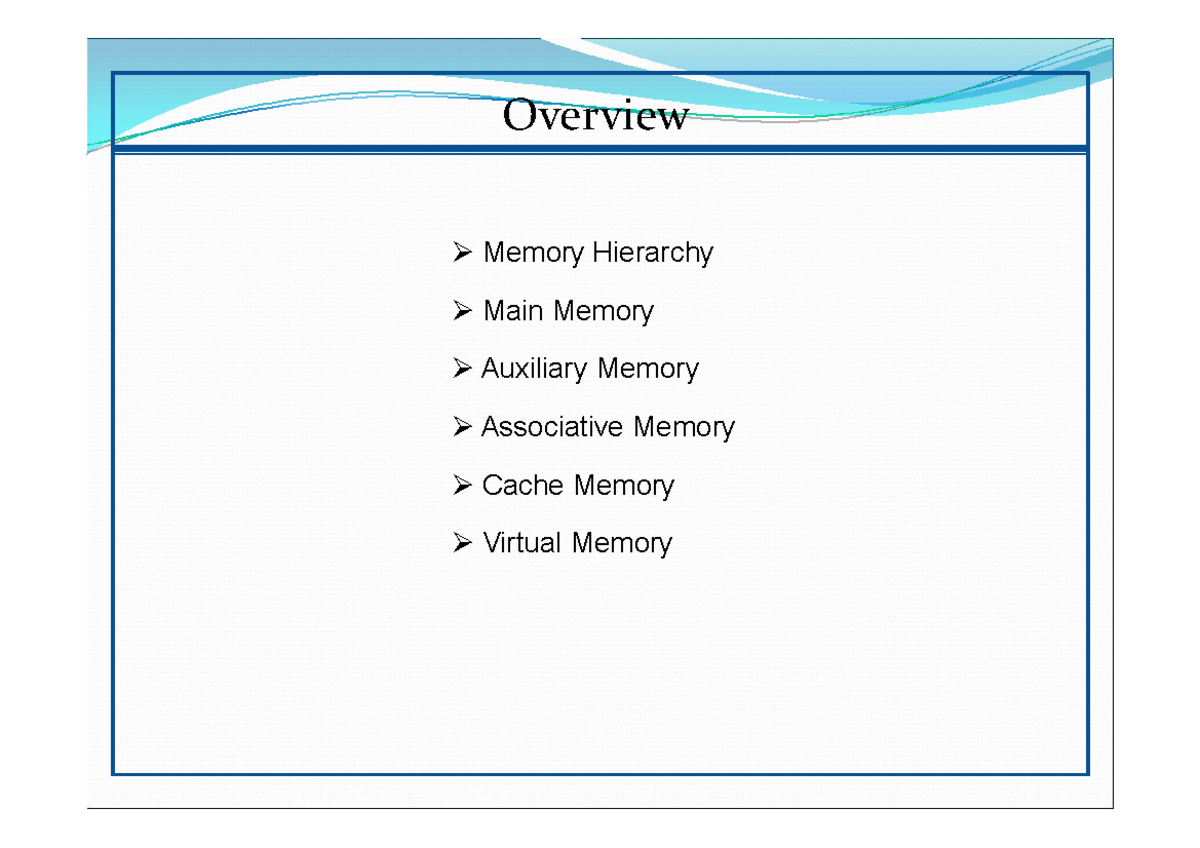 10. Memory Organization - Overview Memory Hierarchy Main Memory Auxiliary Memory Associative ...
