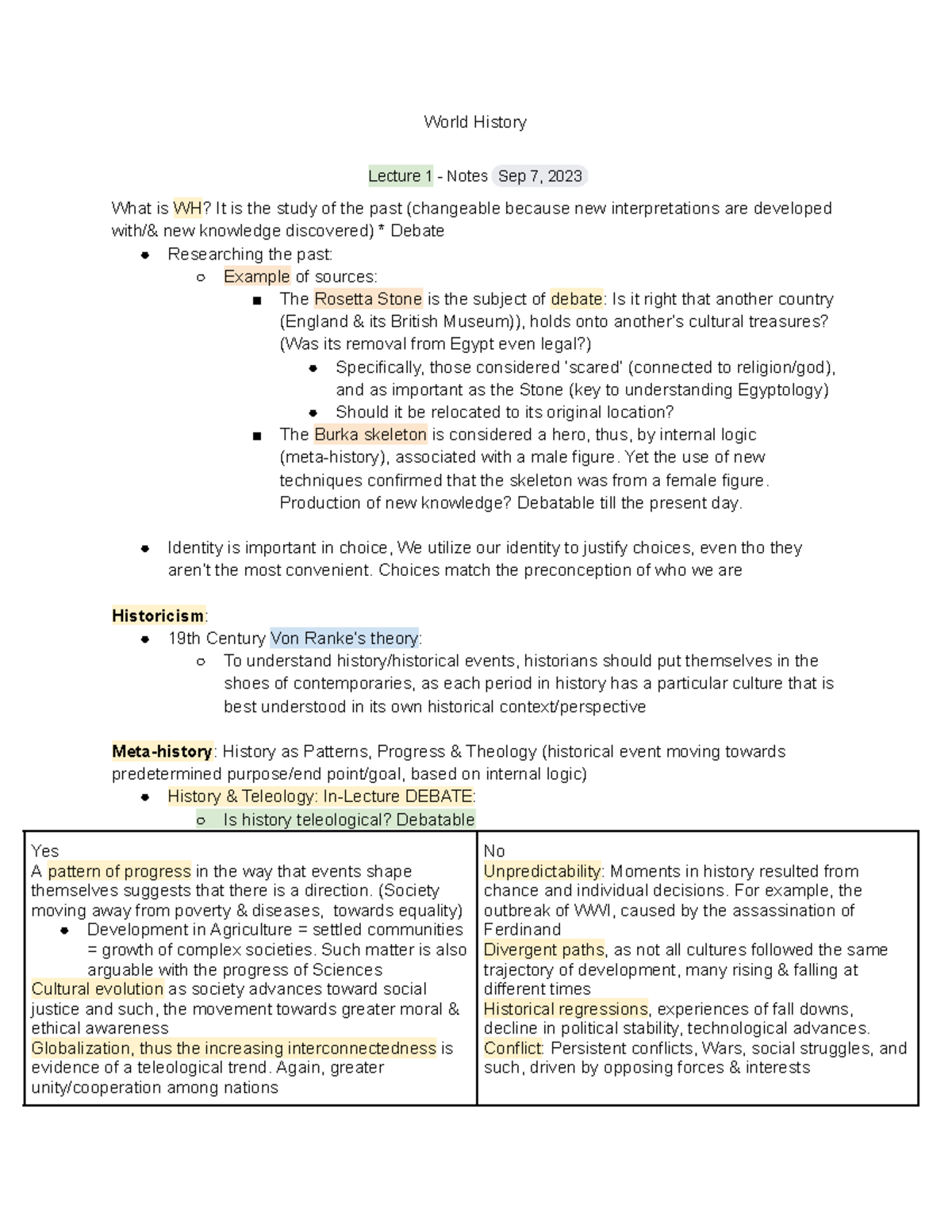 Lecture Notes WH - World History Lecture 1 - Notes Sep 7, 2023 What is ...