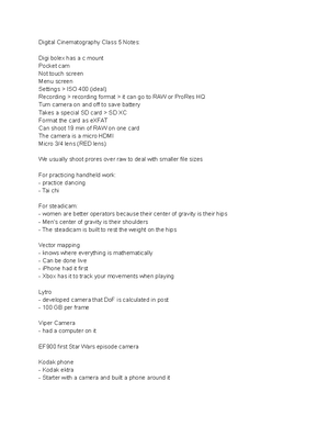 Digi Cine Class 1 Notes - Digital Cinematography Vocab Rolling Shutter ...