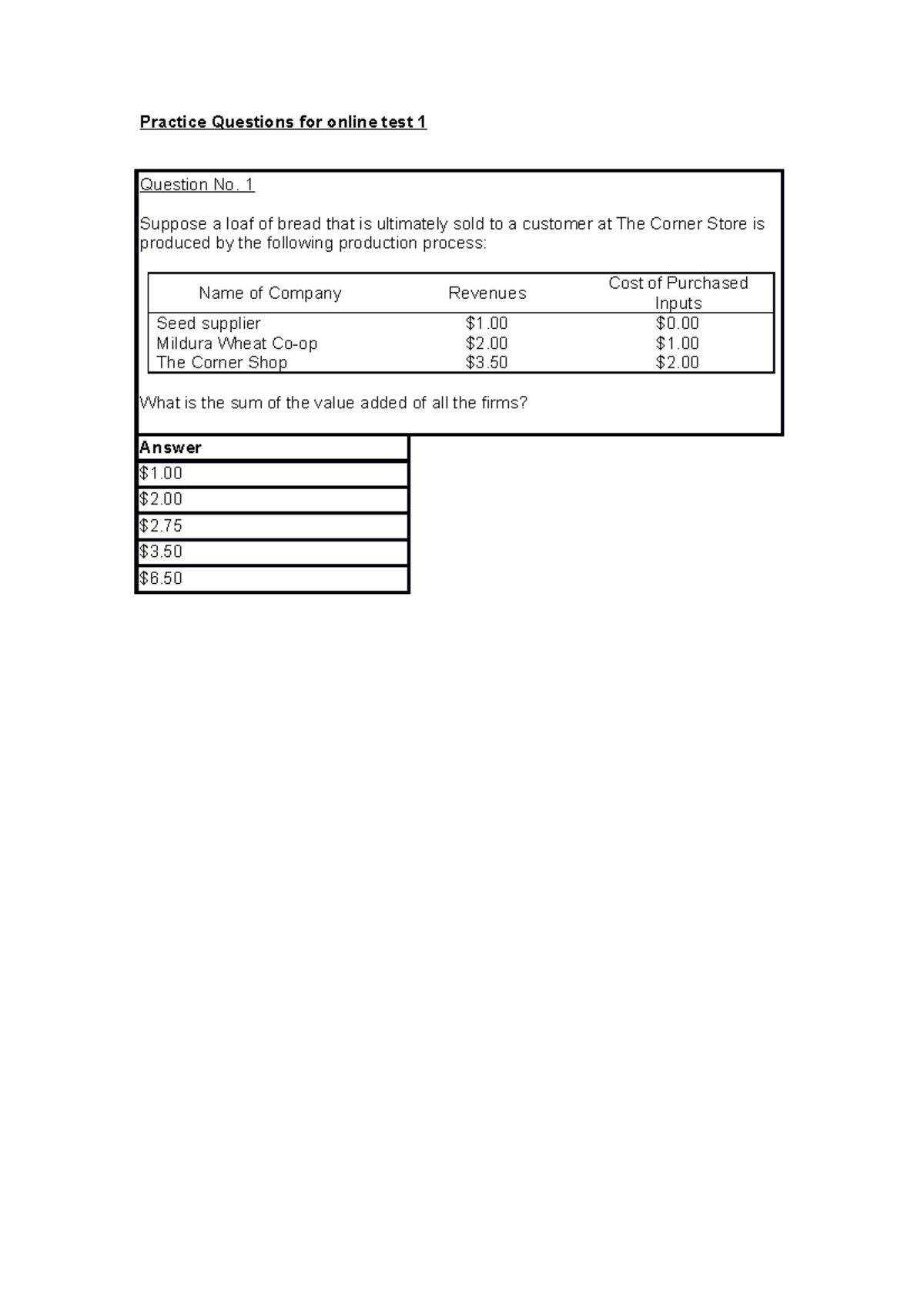 Online sample questions S2 2019 - Practice Questions for online test 1 ...