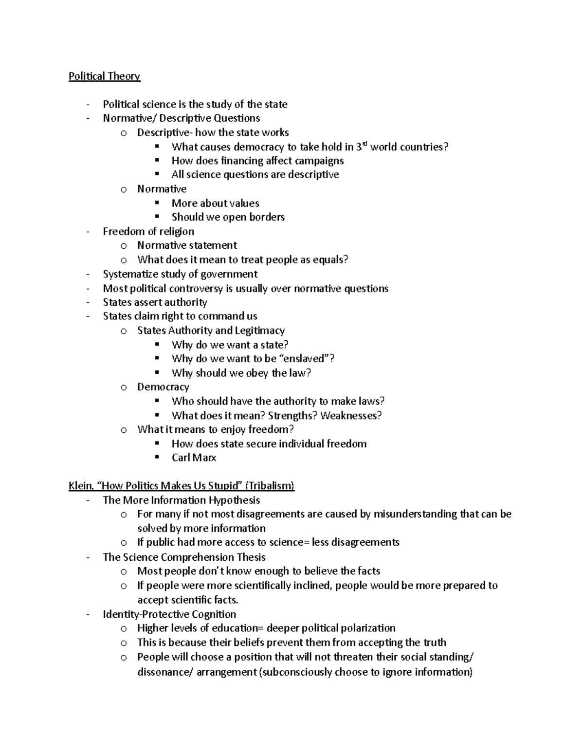 Political Theory notes day 1, 2, and 3 - Political Theory Political ...