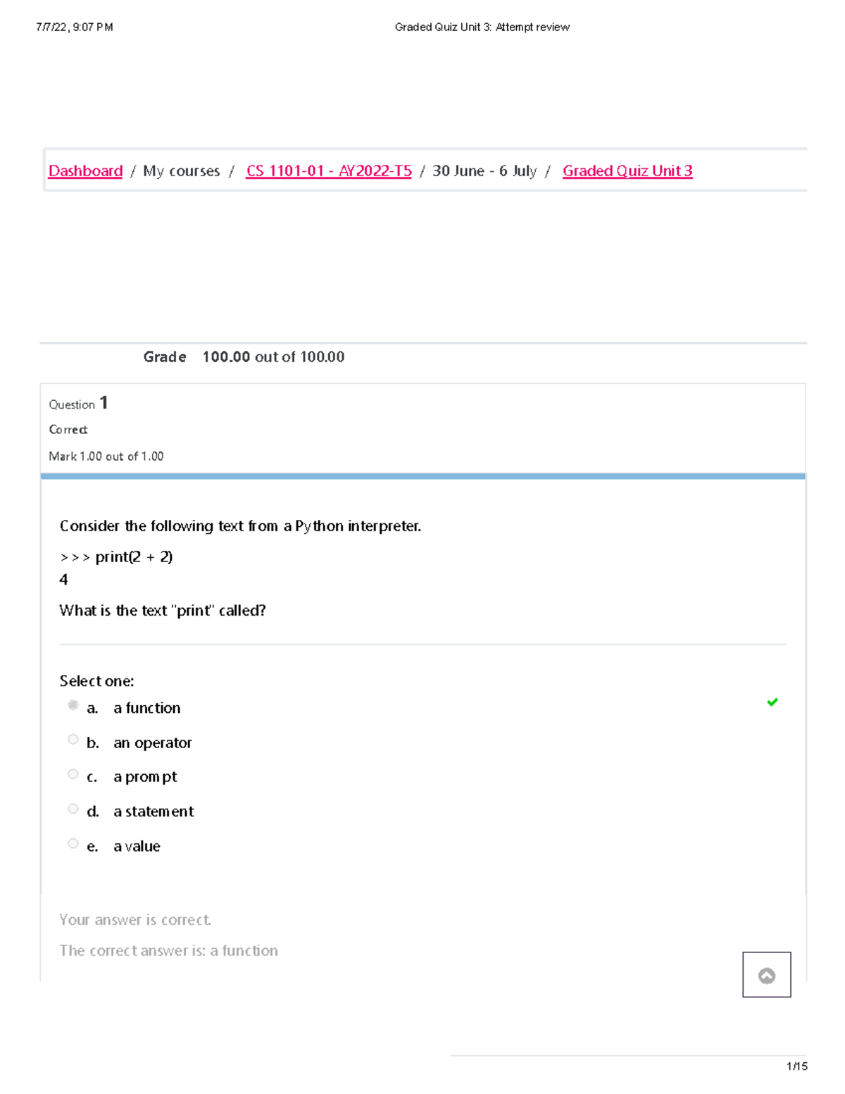 Graded Quiz Unit 3 Attempt review - Started on Tuesday, 5 July 2022, 7: ...