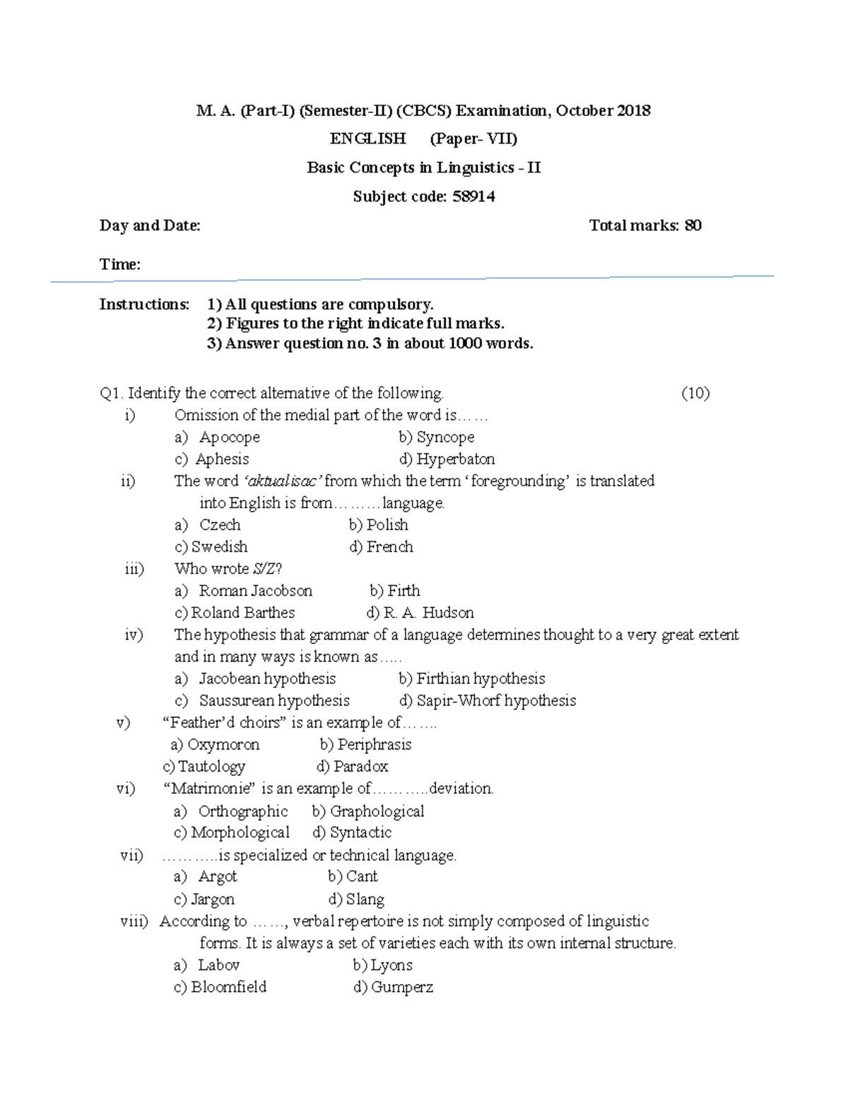 Basic Concepts in Lingstics -2 Sem II - M. A. (Part-I) (Semester-II ...