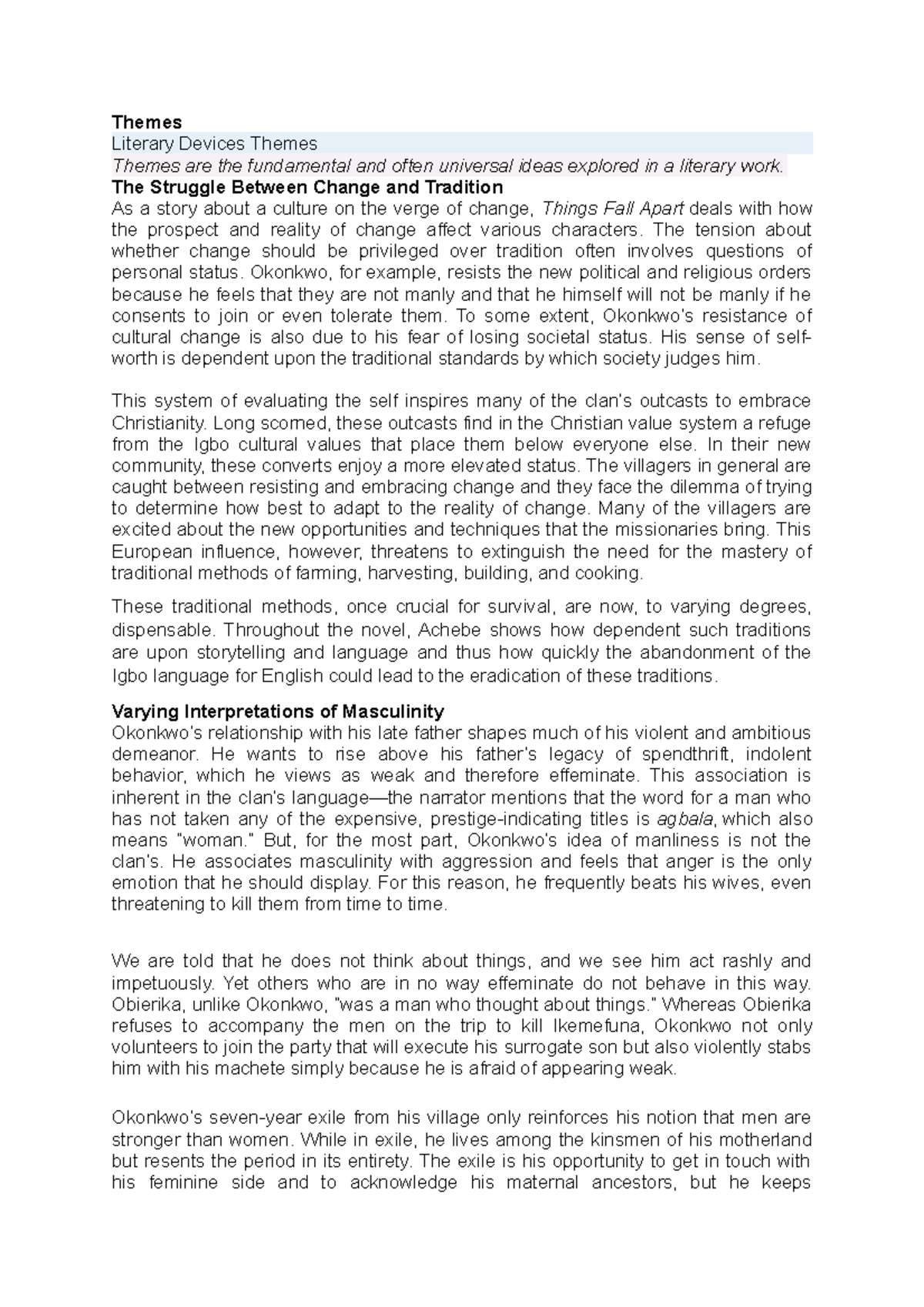 Things Fall Apart Literary devices - Themes Literary Devices Themes ...