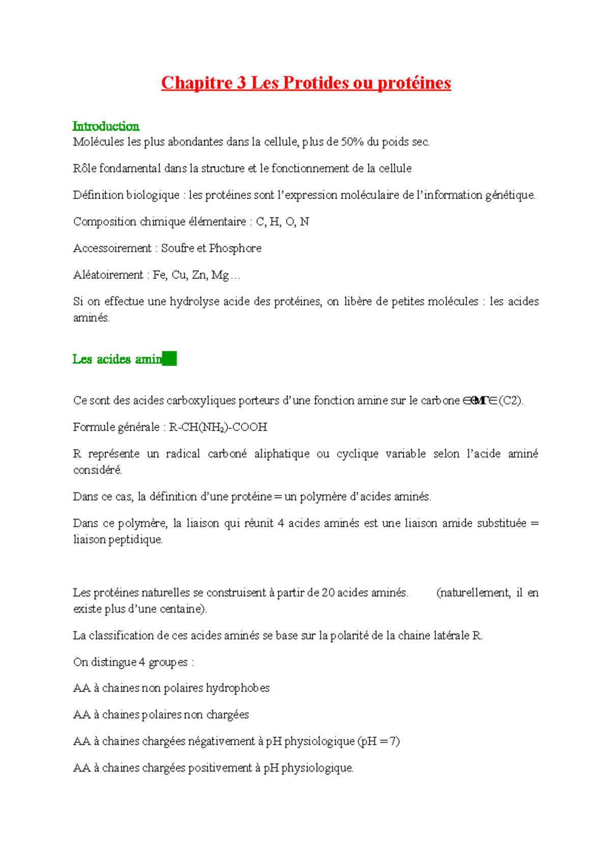 Biochimie structurale Protides - Chapitre 3 Les Protides ou protéines ...