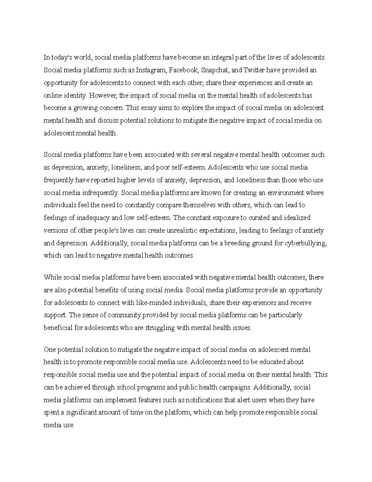 Title The Impact of Social Media on Adolescent Mental Health - In today ...