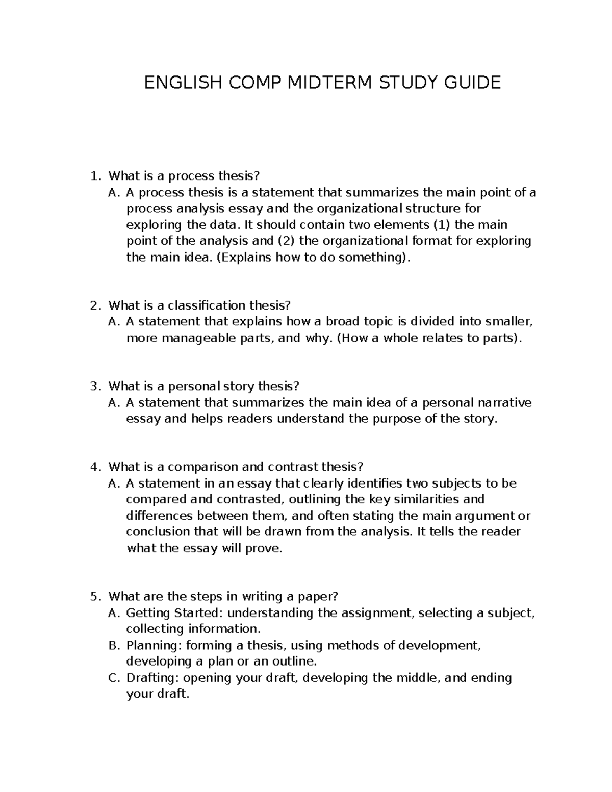 COMP Midterm Study Guide - ENGLISH COMP MIDTERM STUDY GUIDE What is a ...
