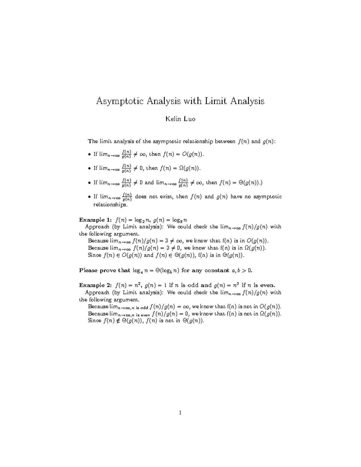 Notes Asymptotic Analysis Limit Analysis - Asymptotic Analysis with ...