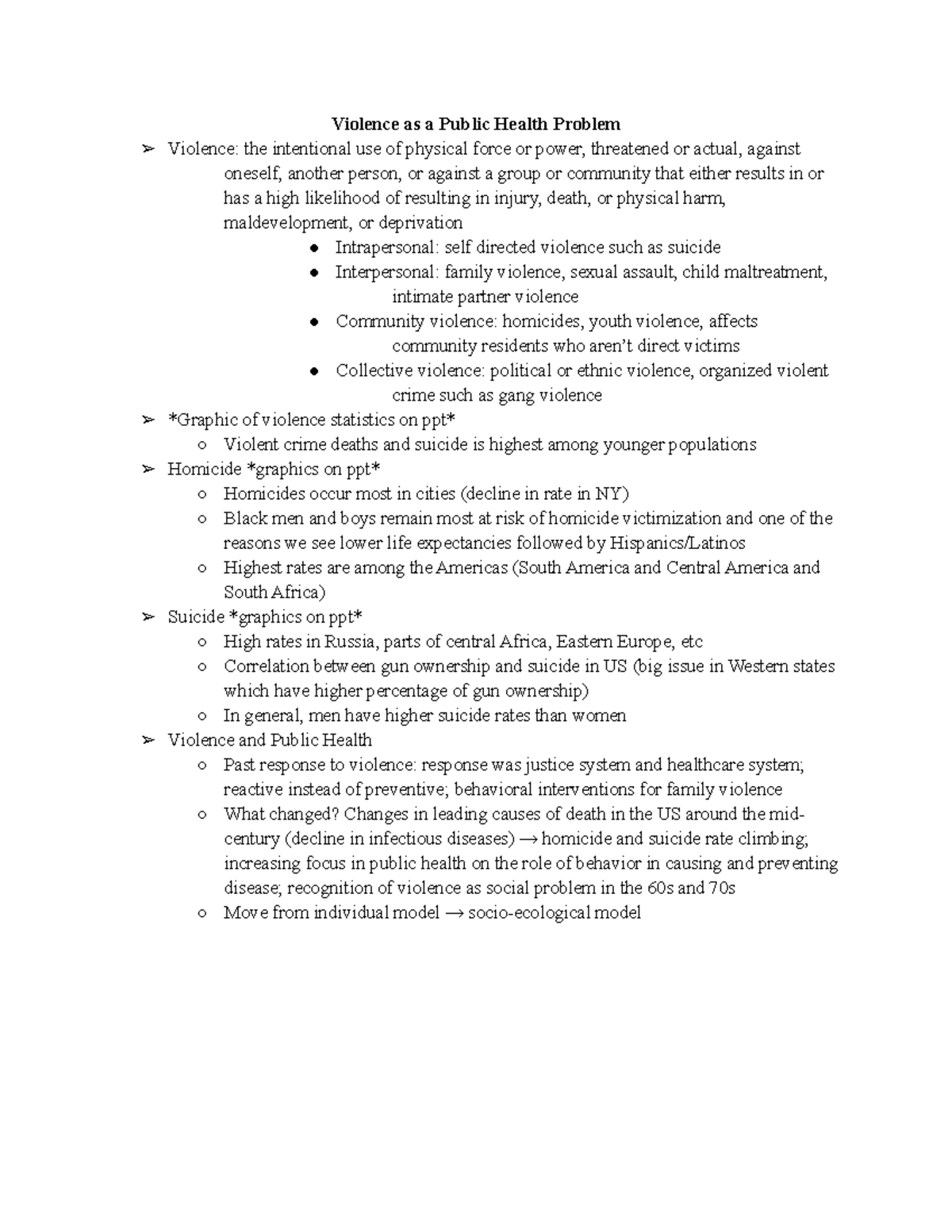 Violence Lecture - Violence as a Public Health Problem Violence: the ...