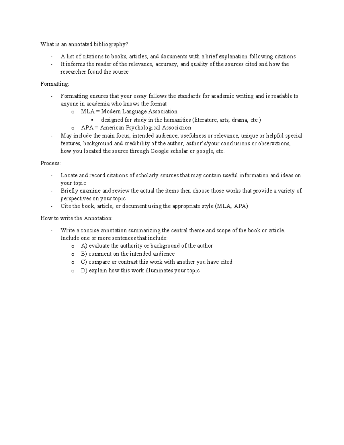 Annotated Bibliography Notes - What is an annotated bibliography? - A ...