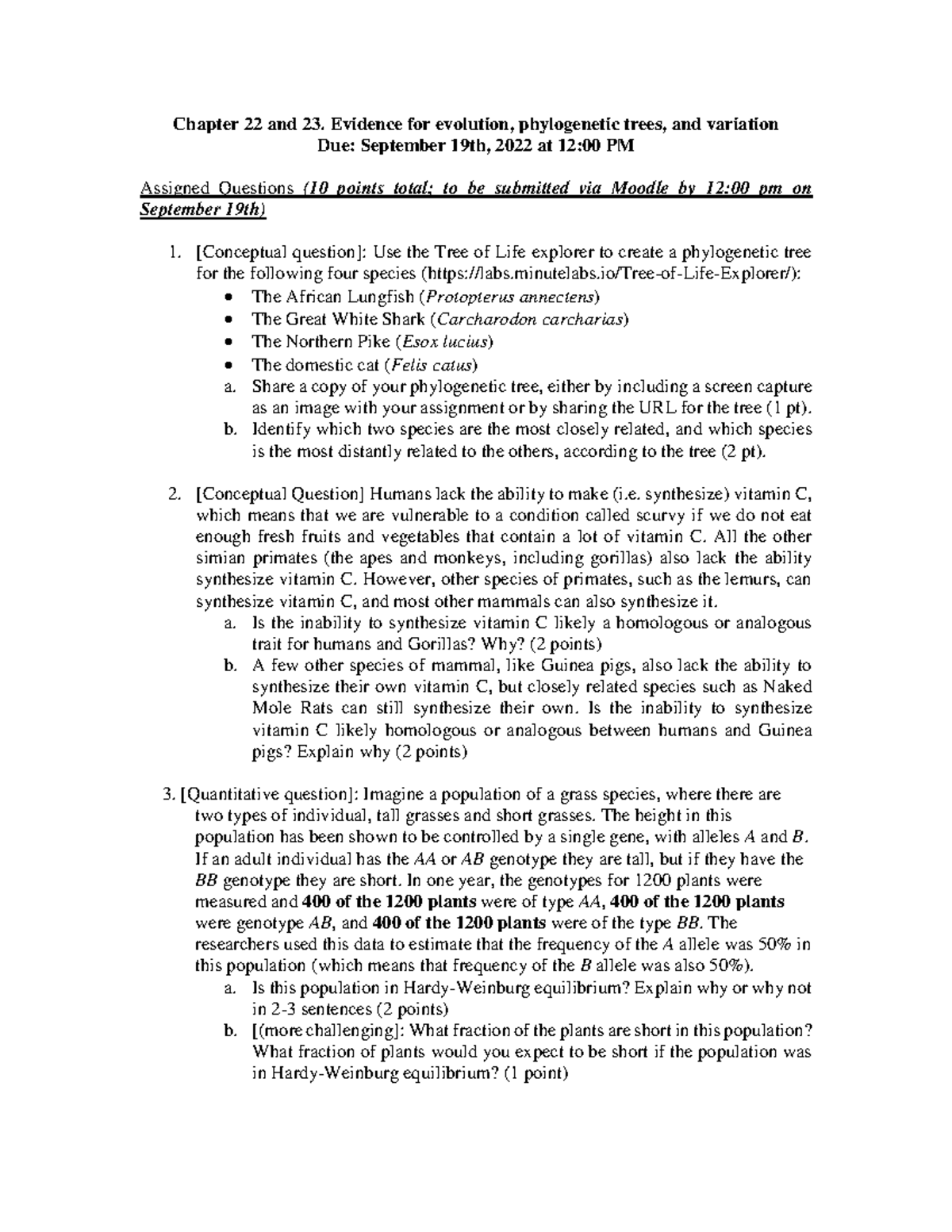 Assignment 1 - Questions Ch 22 and 23 - Chapter 22 and 23. Evidence for ...