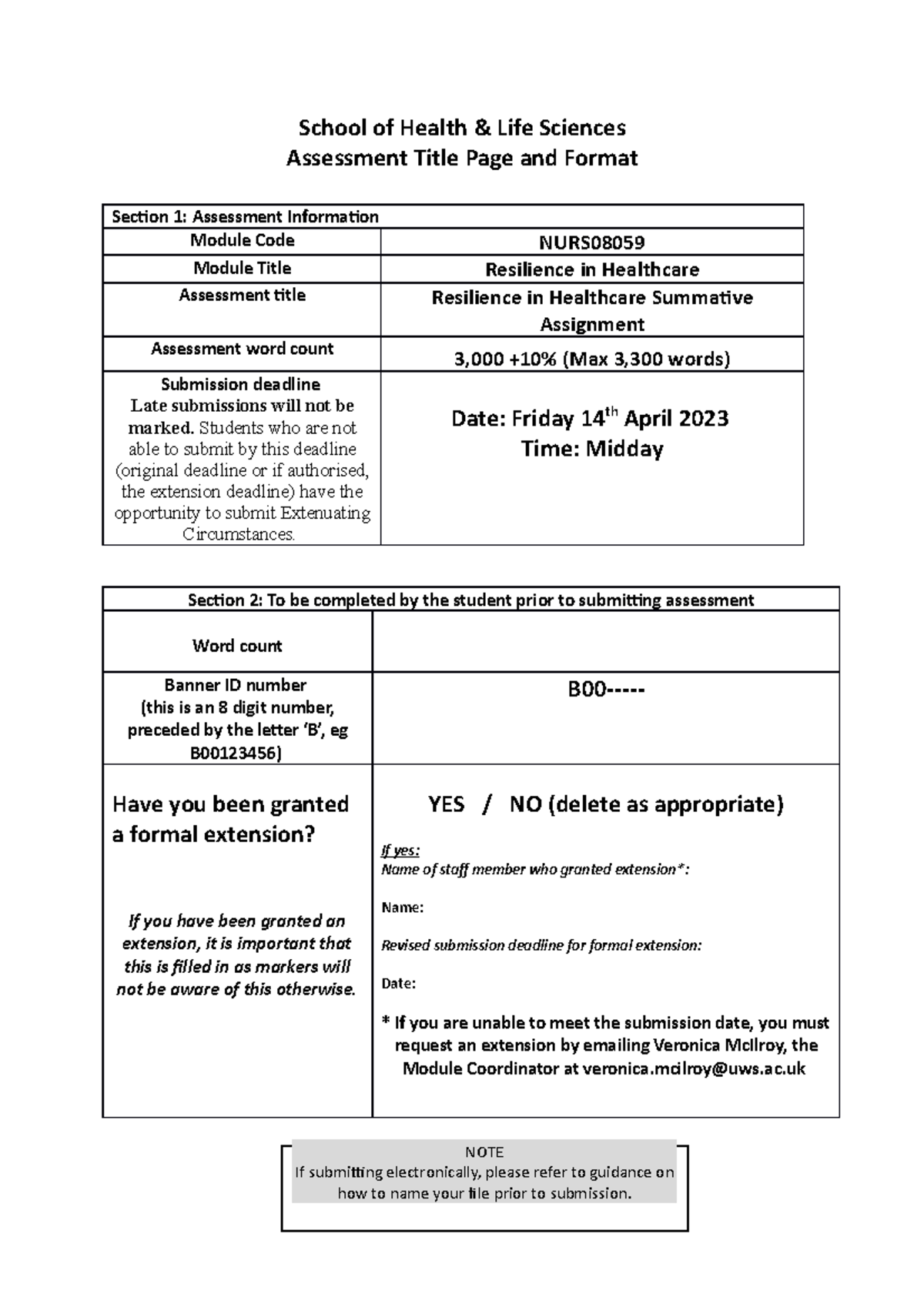 Ri H Assessment Template - School of Health & Life Sciences Assessment ...