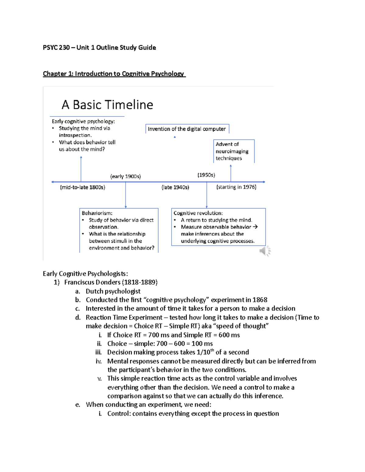 Unit 1 Lecture Outline - PSYC 230 – Unit 1 Outline Study Guide Chapter ...