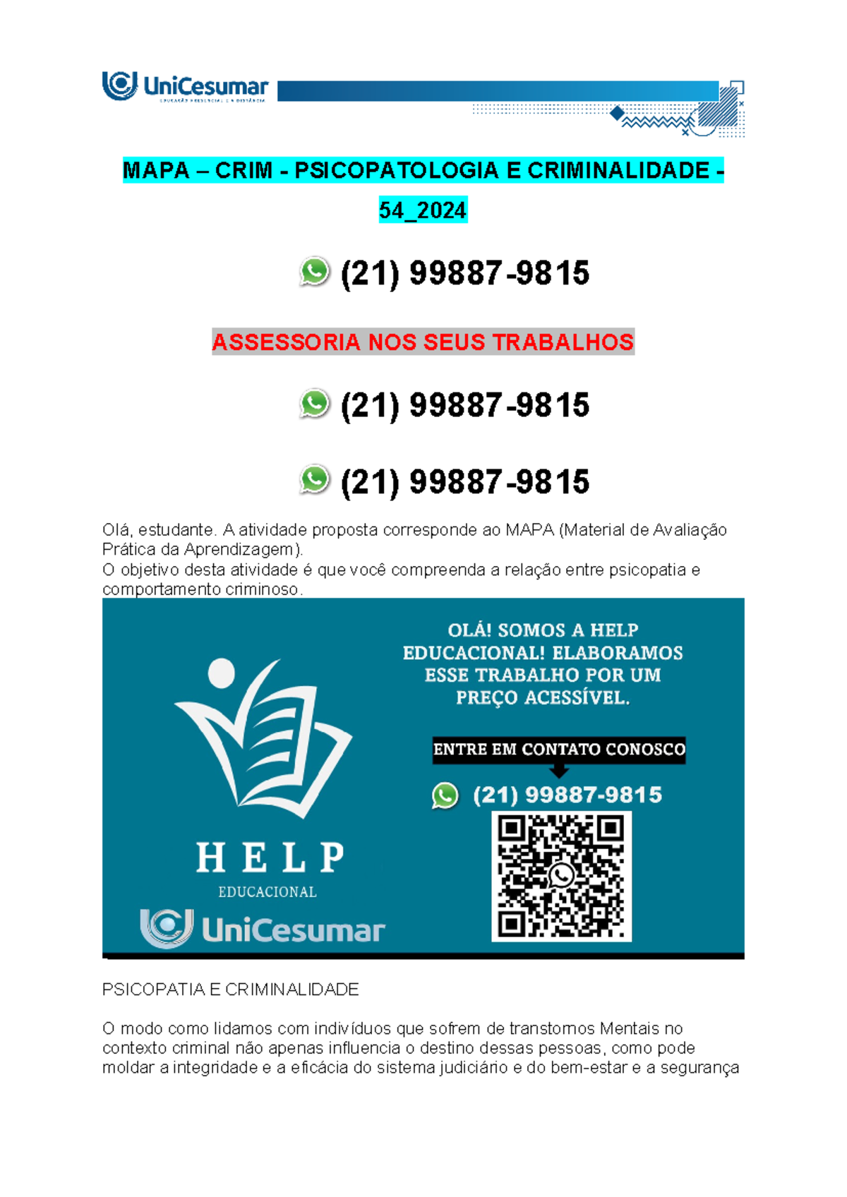 MAPA - CRIM - PSICOPATOLOGIA E CRIMINALIDADE - 54_2024 - MAPA – CRIM ...