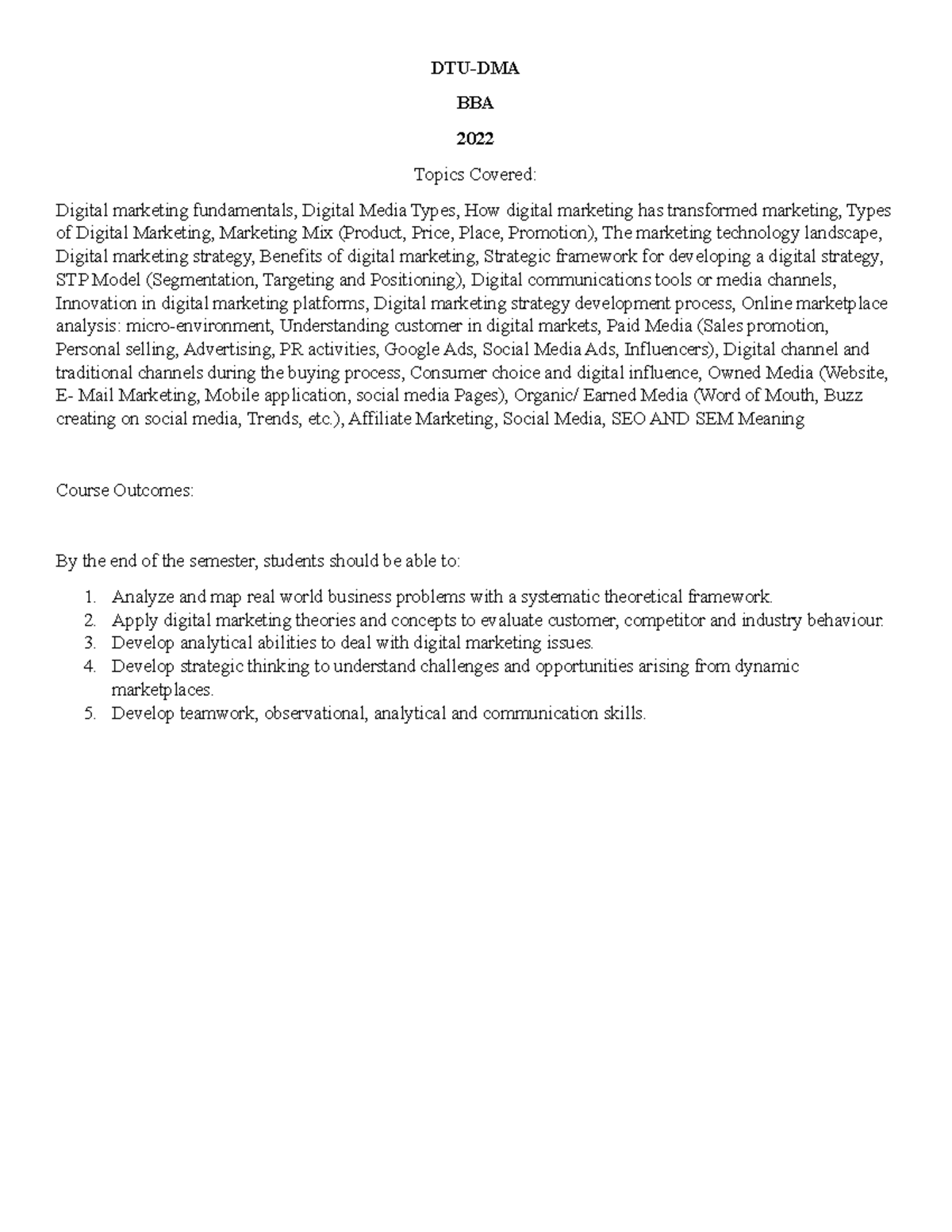 DTU DMA Notes - DTU-DMA BBA 2022 Topics Covered: Digital marketing ...
