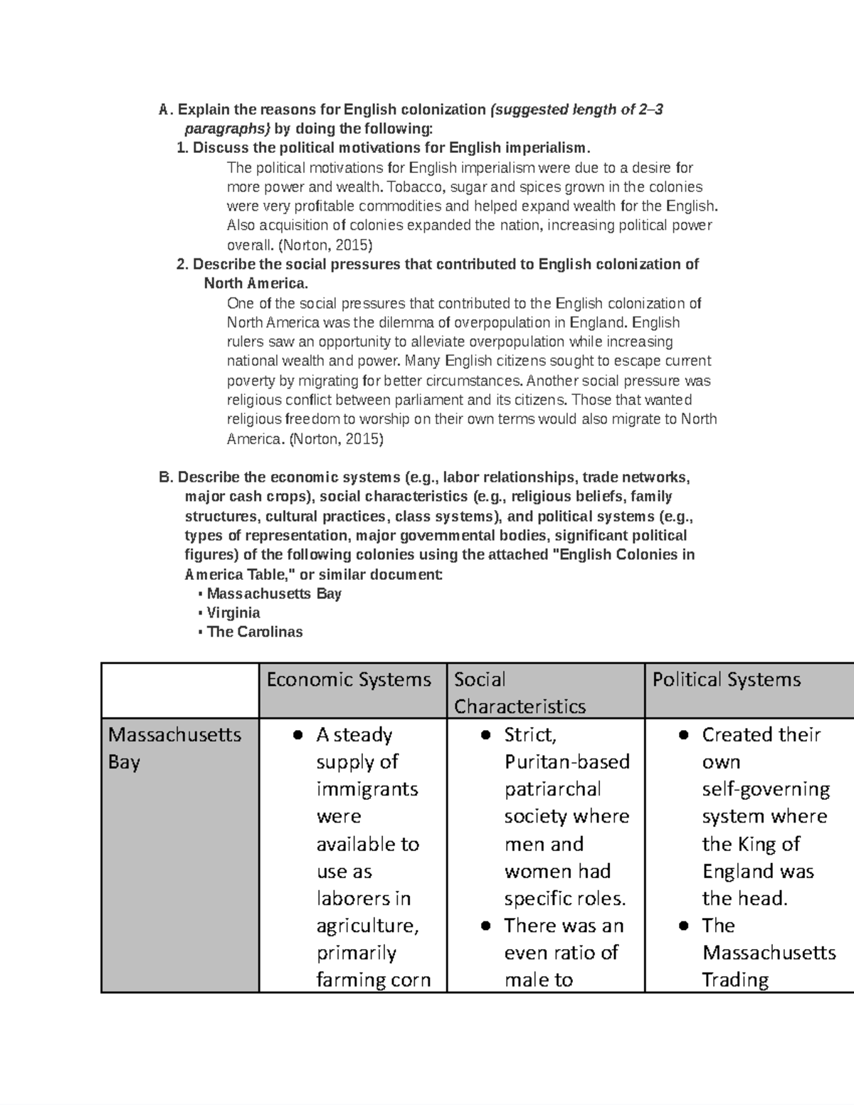Task1UShistory - Complete - A. Explain the reasons for English ...