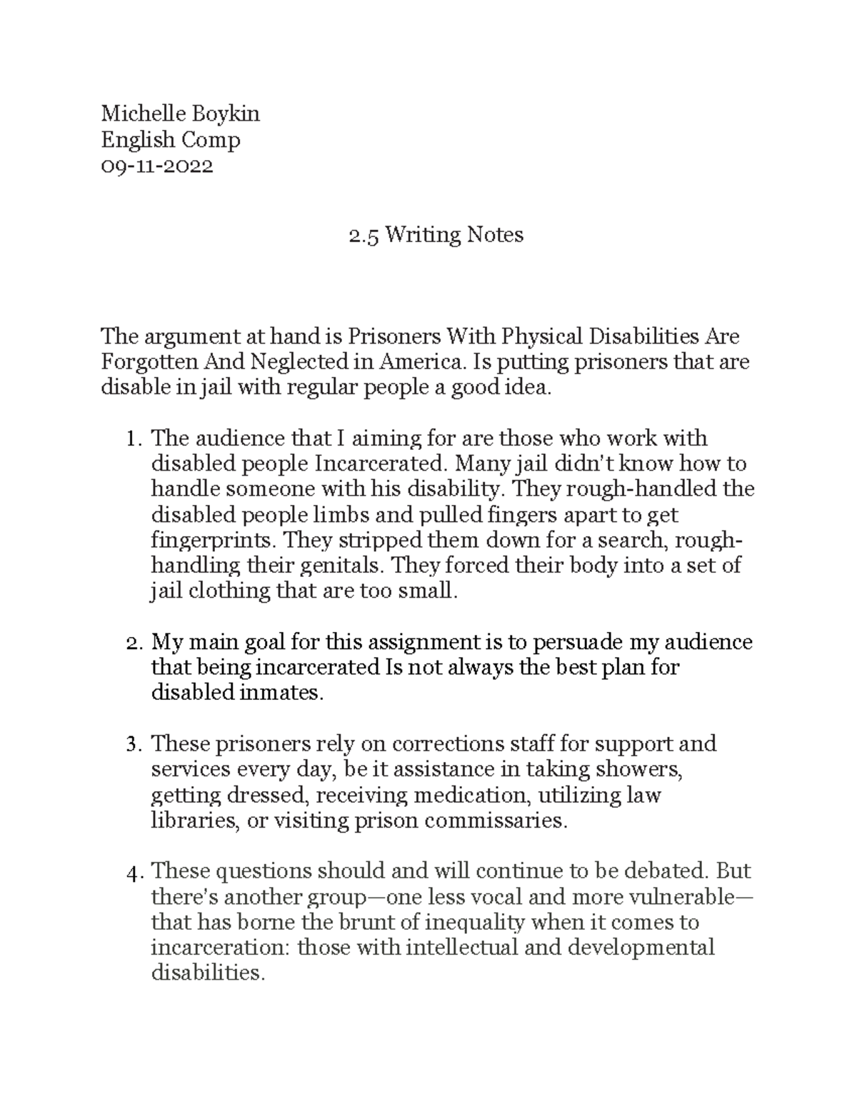 2.5 writing notes - Martin Luther king - Michelle Boykin English Comp ...