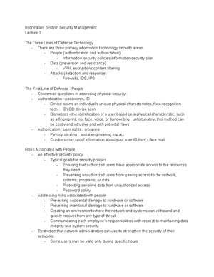 INFO414 lecture 1 notes - Information System Security Management ...