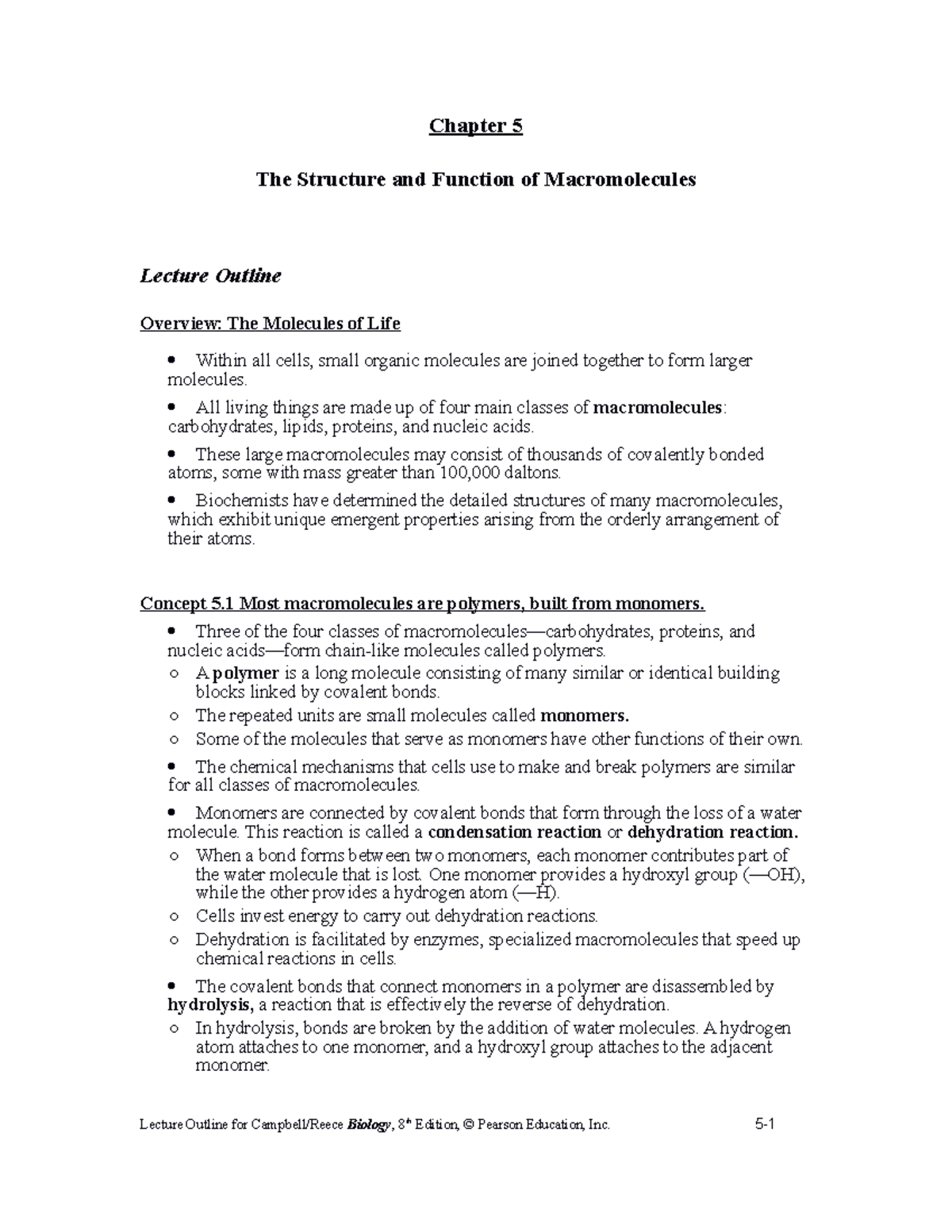Doc. AP Bio~ Ch. 05 Detail Lect Outline - Chapter 5 The Structure and Function of Macromolecules ...