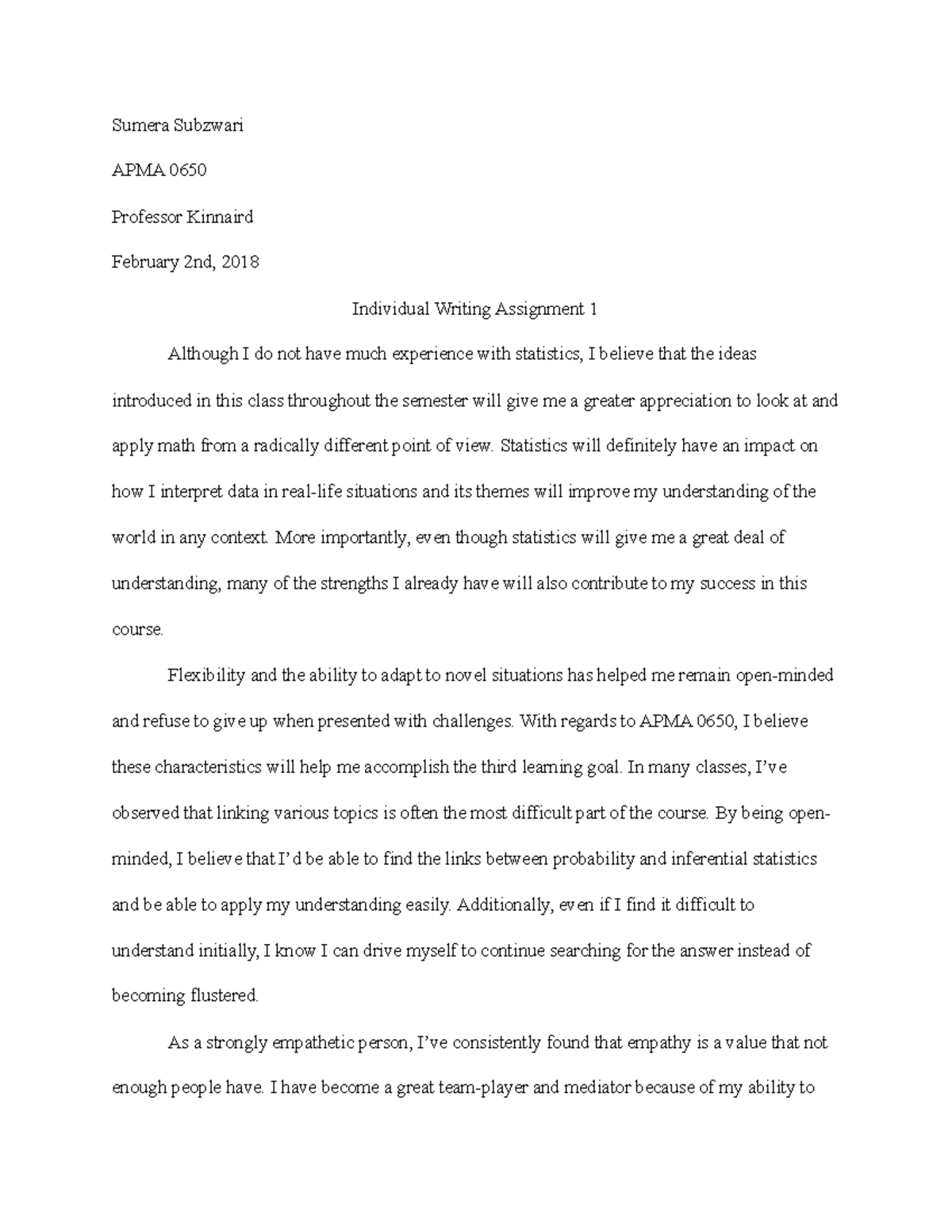 APMA 0650 Writing Assignment 1 Sumera Subzwari APMA 0650 Professor apma-0650-writing-assignment-1-sumera-subzwari-apma-0650-professor